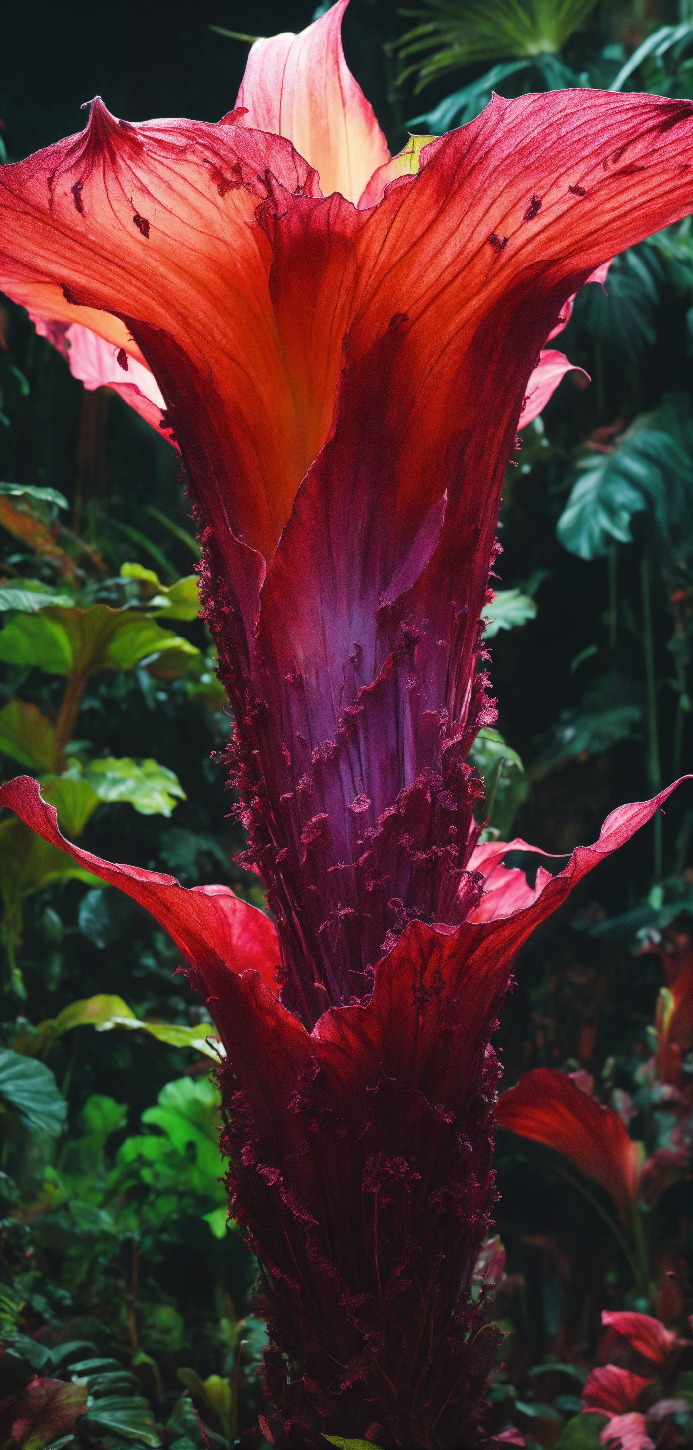 Lexica - Analog photo, a neon fluorescent corpse flower, haunting, deep ...