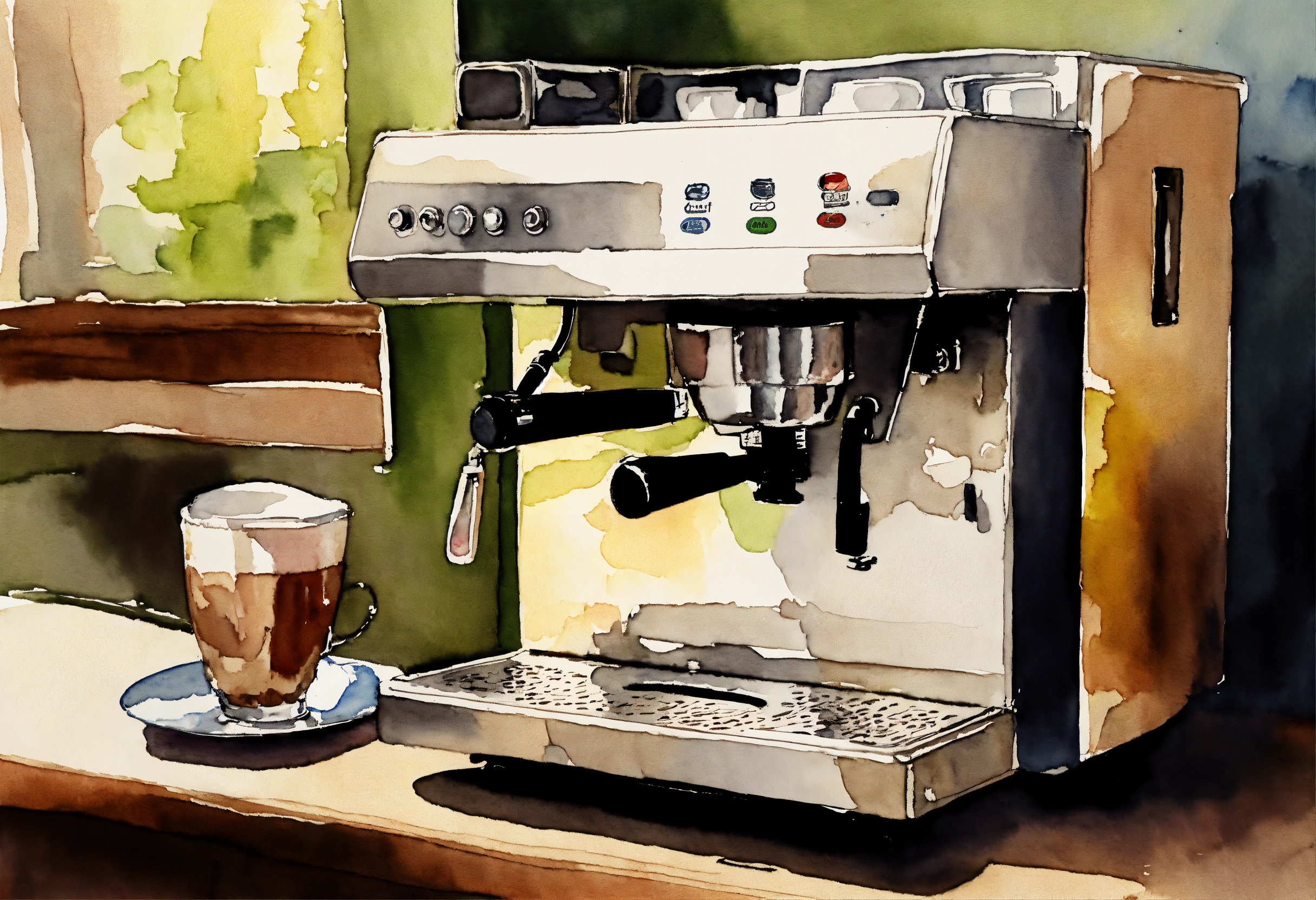 Lexica - Coffee machine , Watercolor, art
