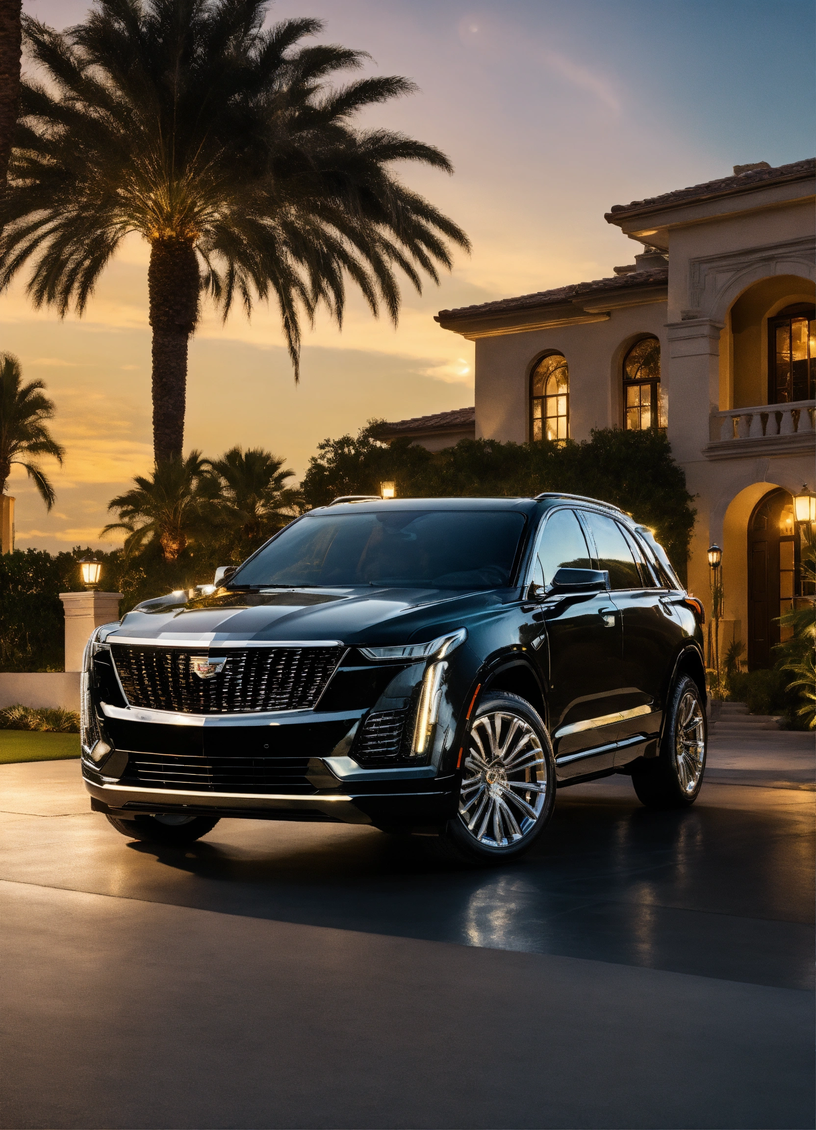 Lexica - 2024 Cadillac x5 black and Gold trim with contemporary mansion ...