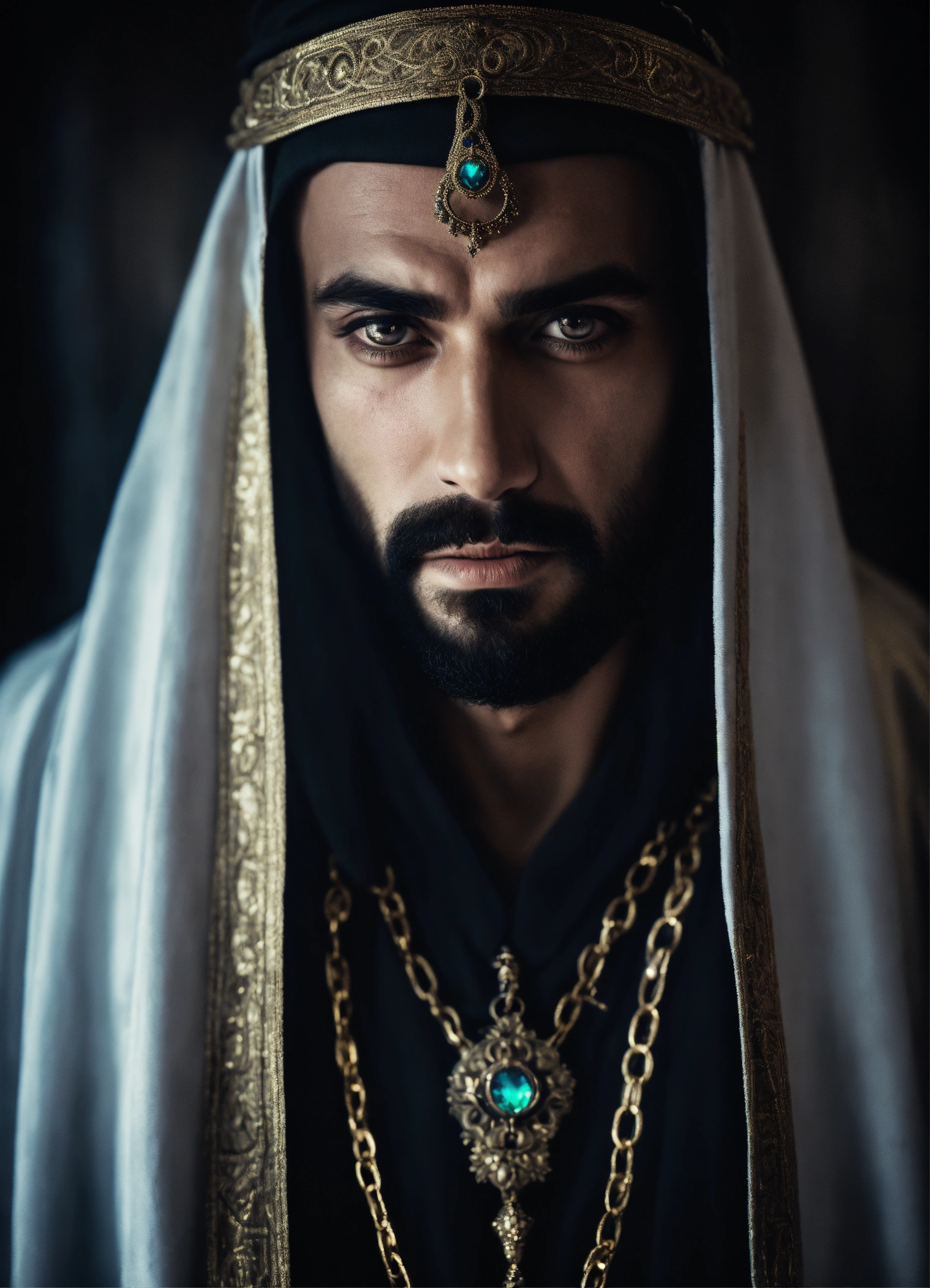 Lexica - Dark, mysterious and dramatic headshot of a handsome Arabic ...