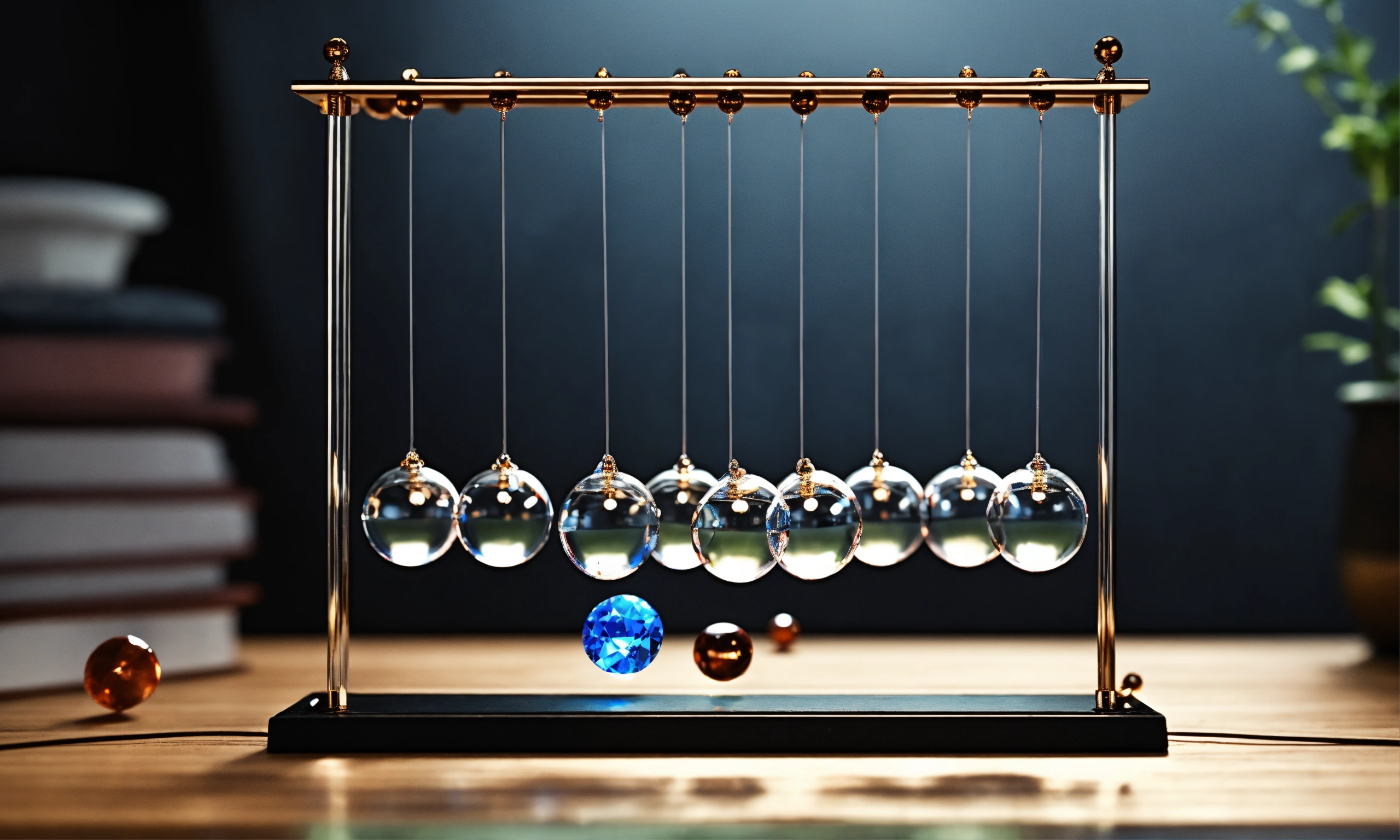 Lexica - Newton cradle, five crystal clear transparent pendulums, one ...