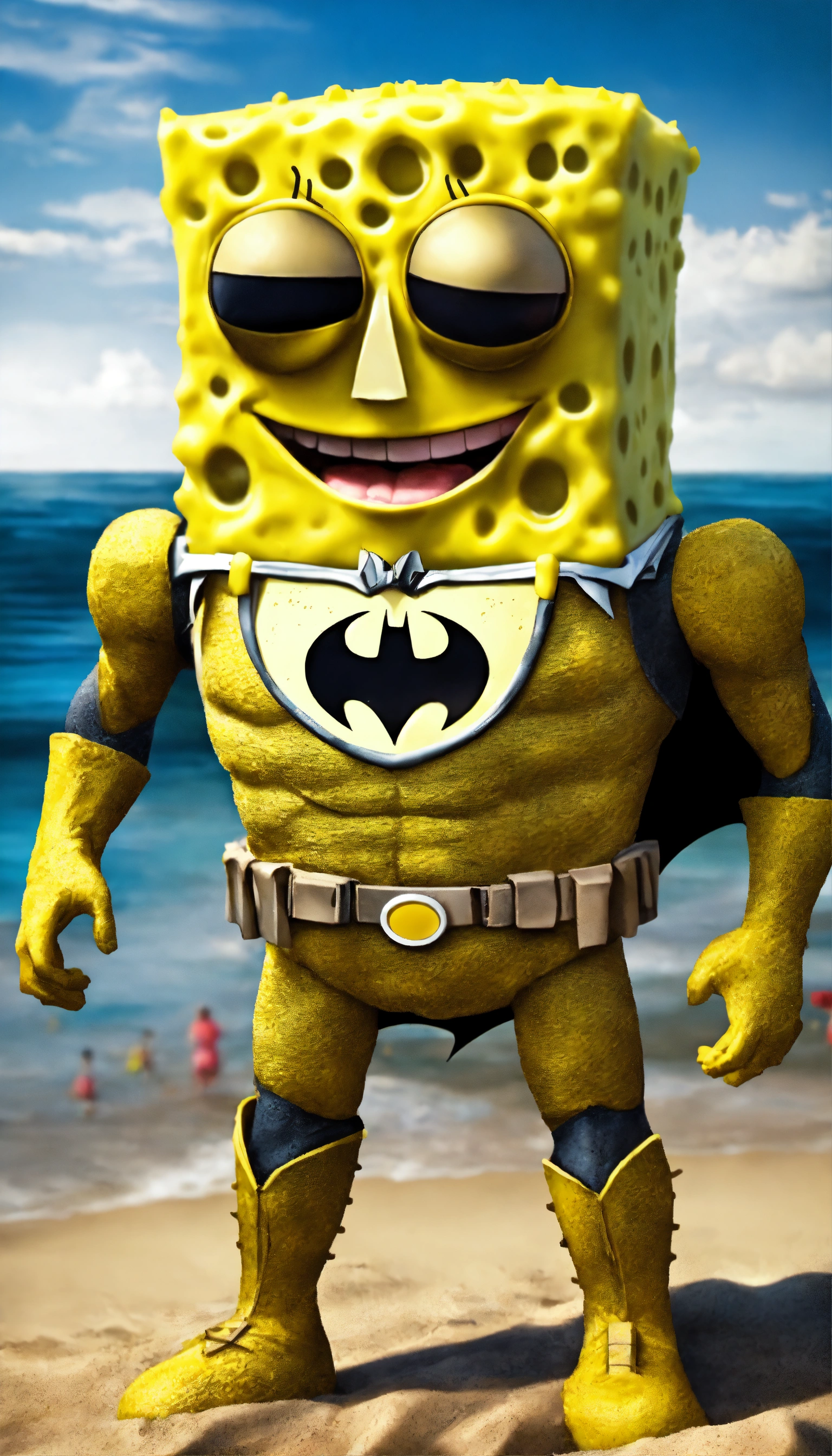 Lexica - Realistic, batman skinned spongebob, in the beach, amazing ...