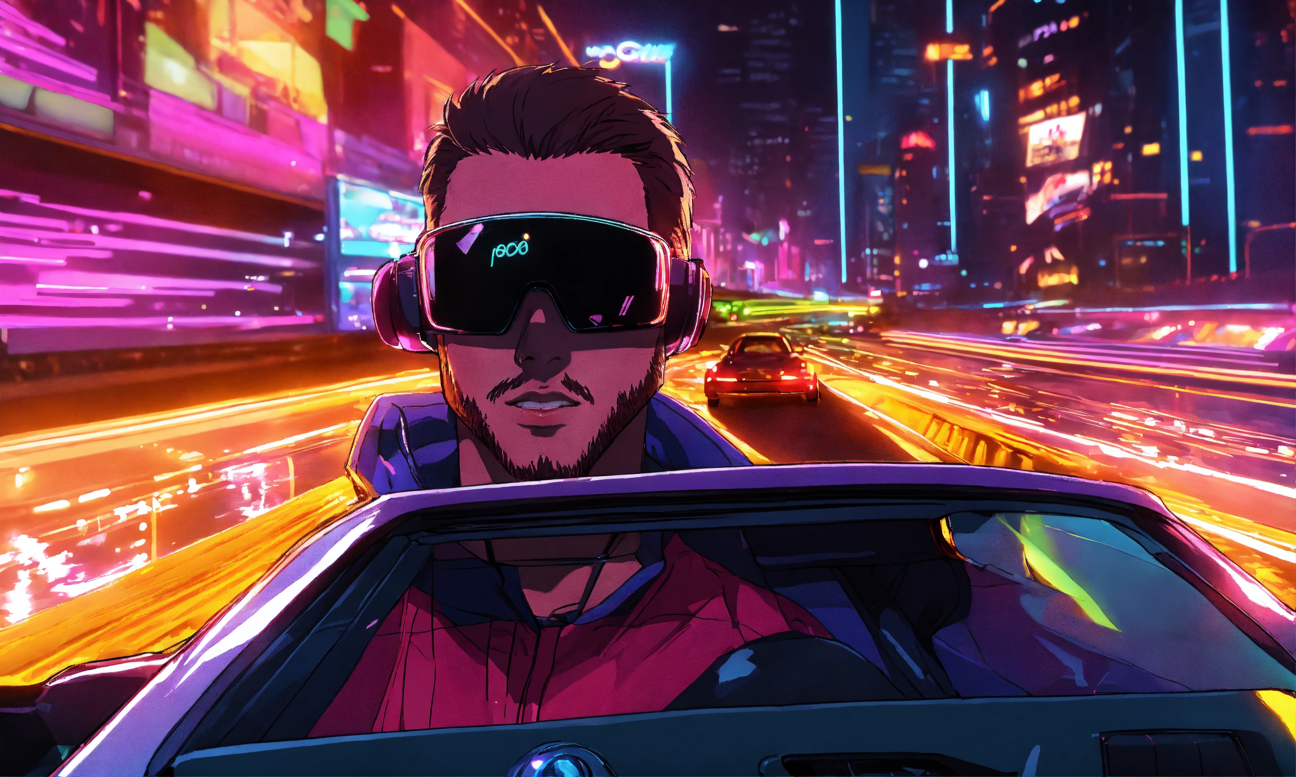 Lexica - 80s anime style, close up of man behind the wheel of sports ...
