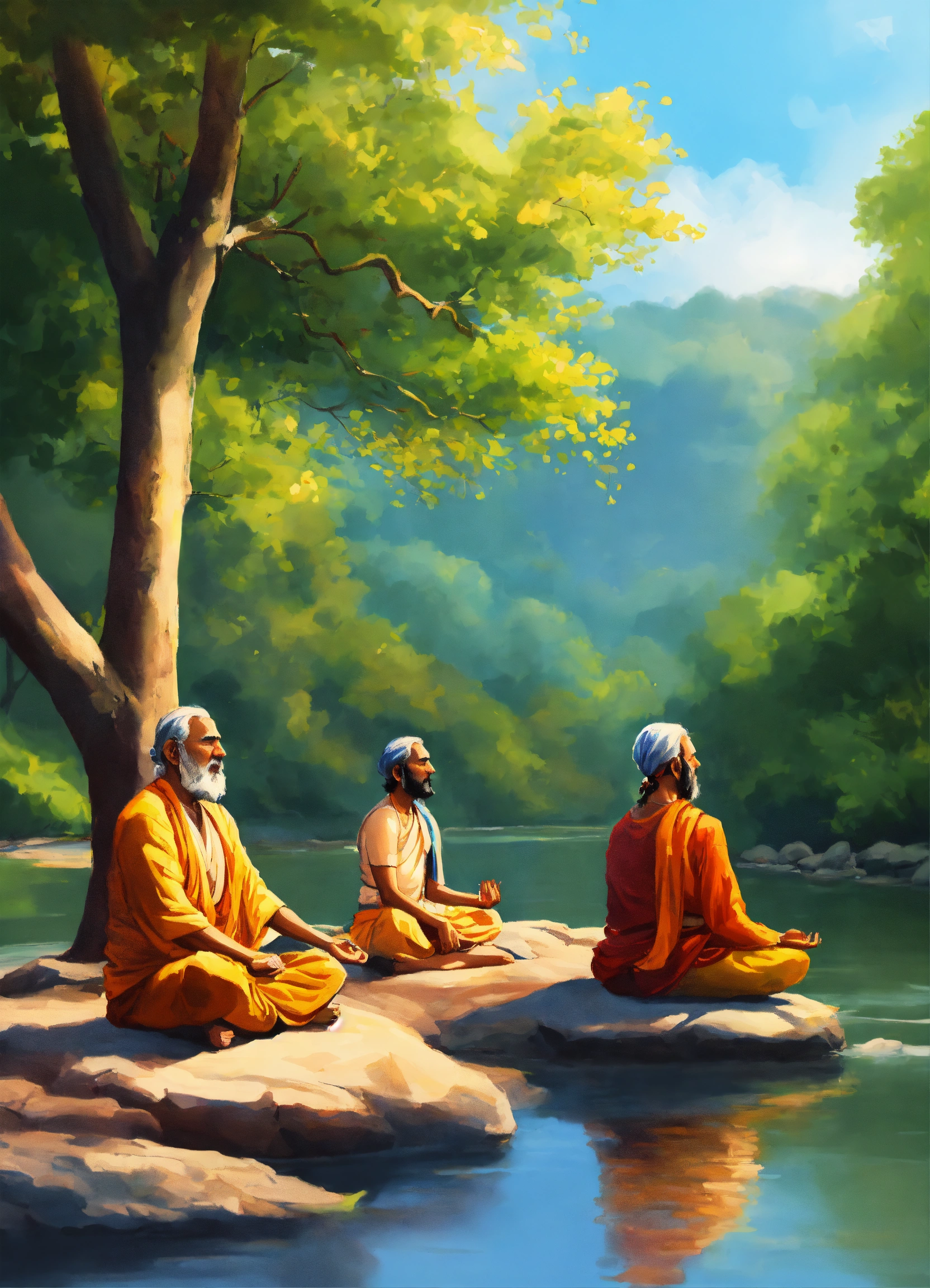 Lexica - A hand drawn painting of a group of Indian yogis or sages ...