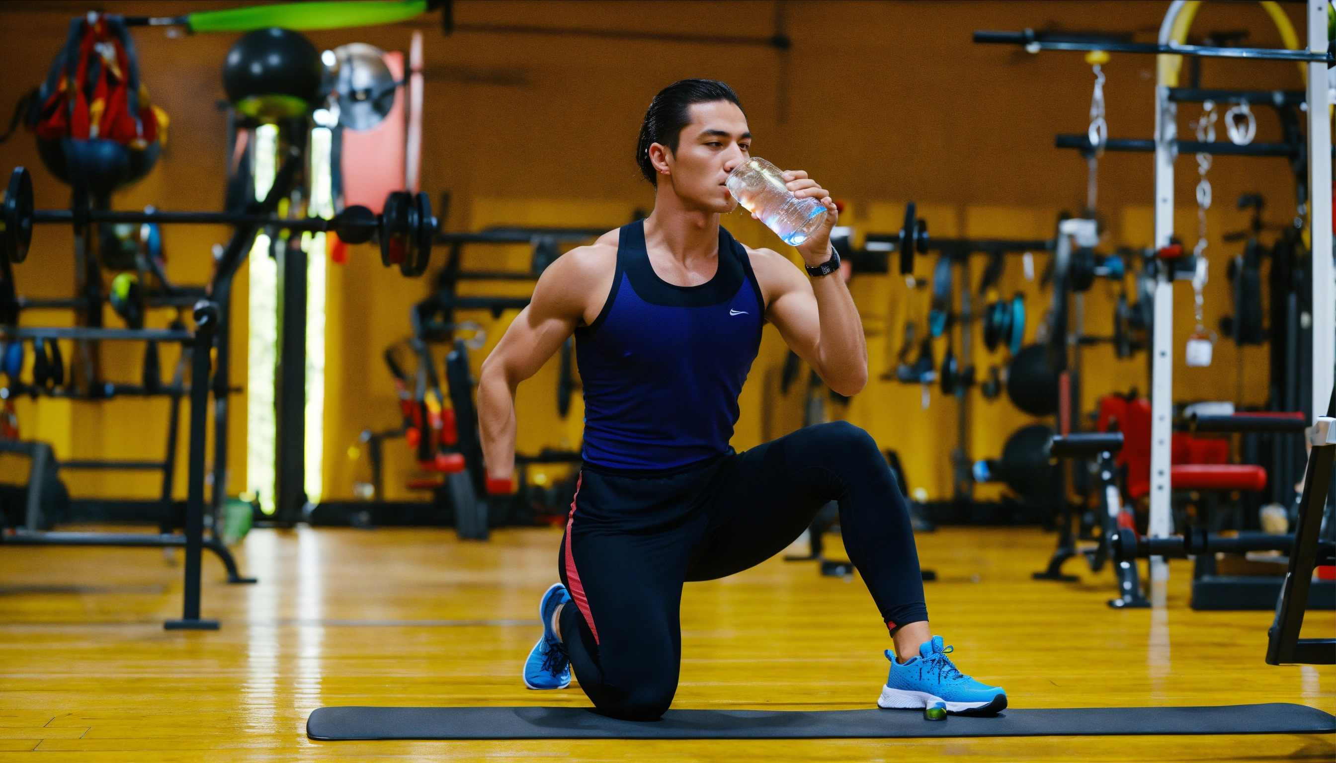 Lexica - A personal trainer drinking water in a gym