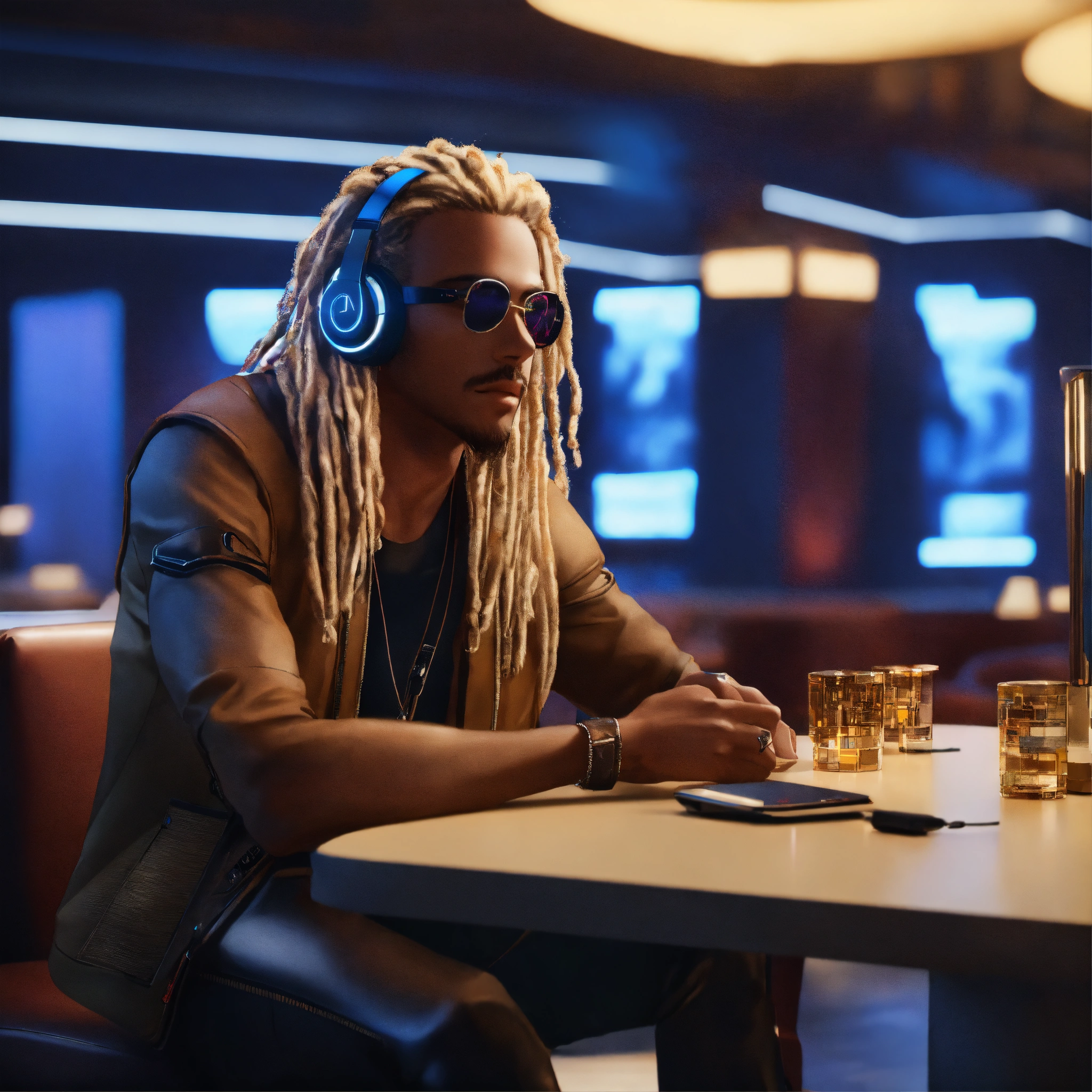 Lexica - Zoom out on a scruffy blonde dreadlock male rockstar wearing ...