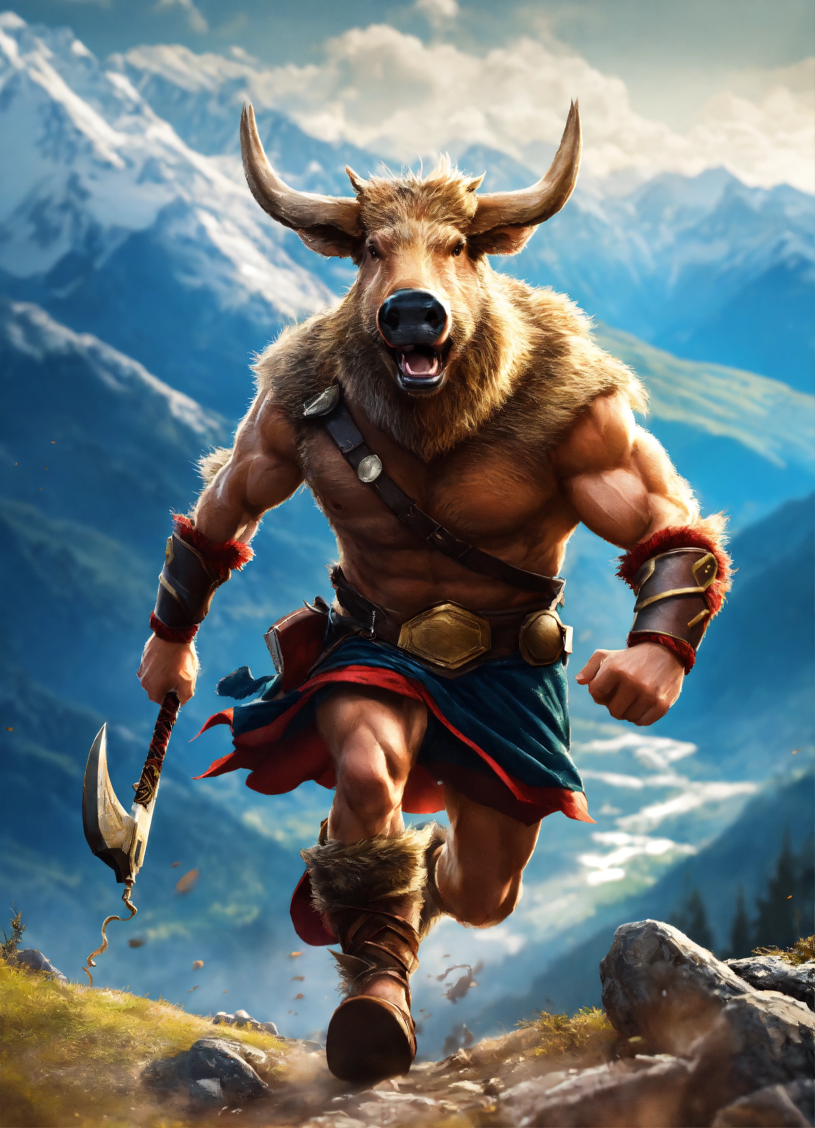 Lexica - Humoristic thor body mixed with wild boar head running in ...