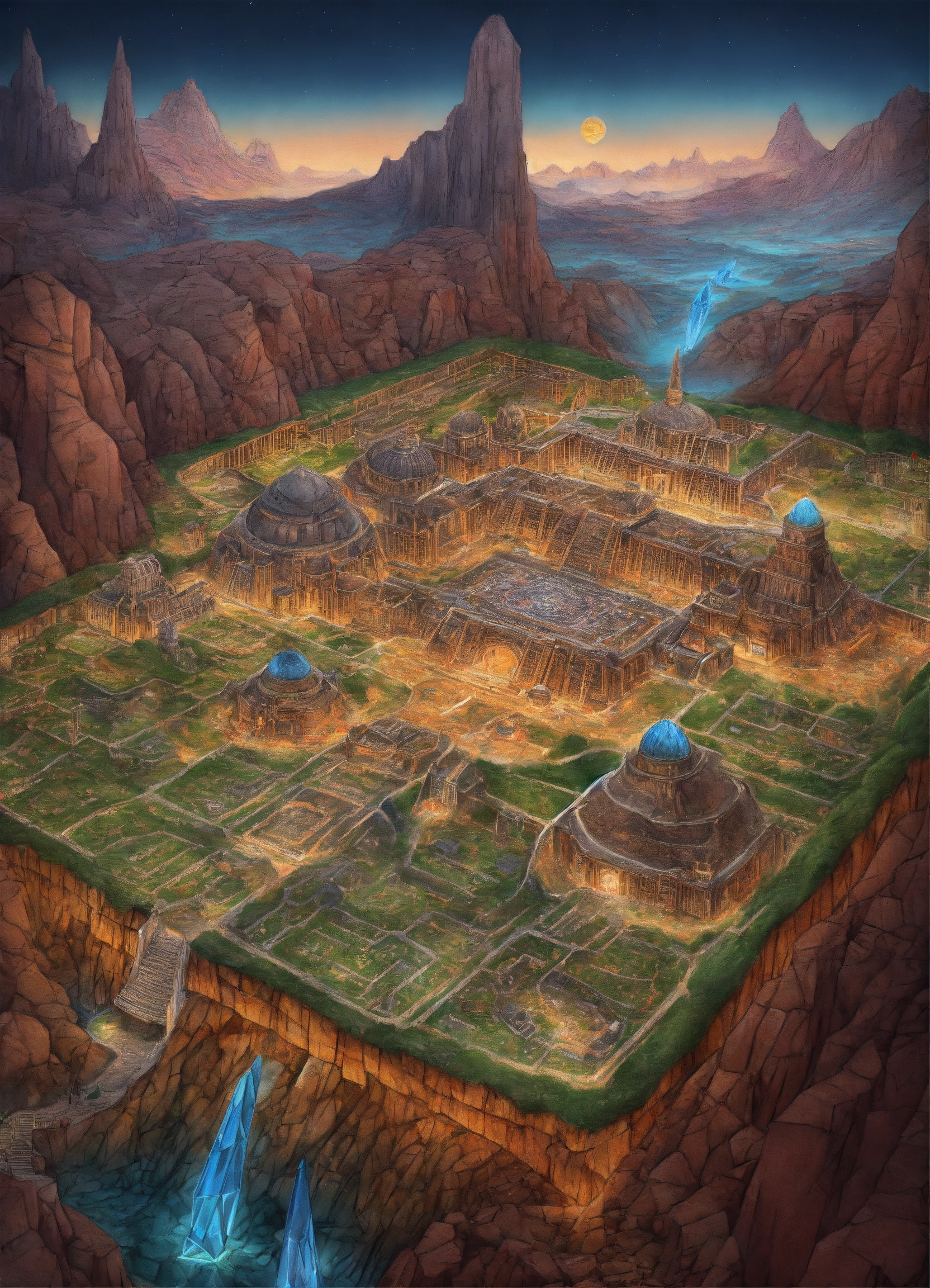 Lexica - Realistic colored pencil illustration of a big map of an intra ...