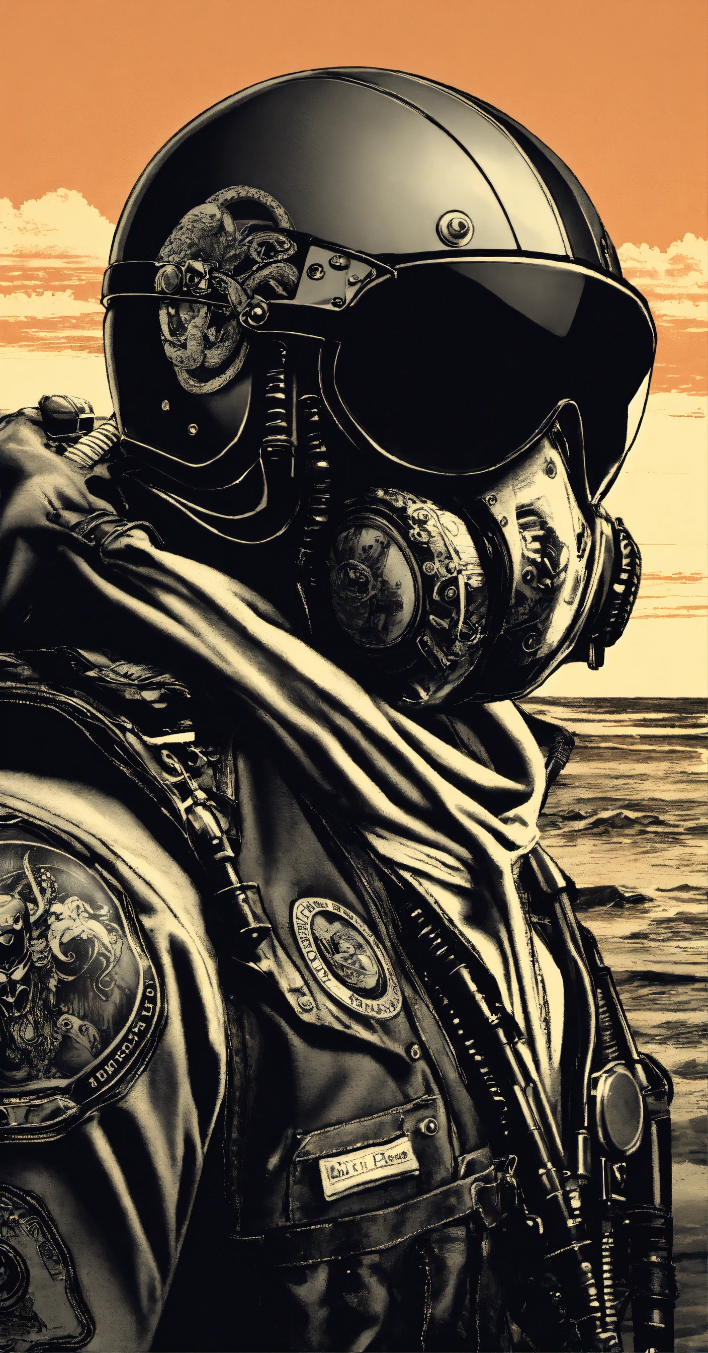 Lexica - T-shirt design of "MONTABEACH" octopus with motorcycle helmet ...