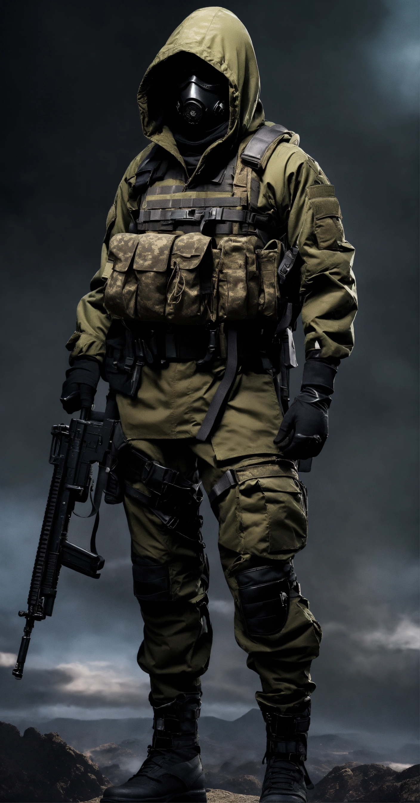 Lexica - Loneley soldier, comando outfit, masked face , full body image ...