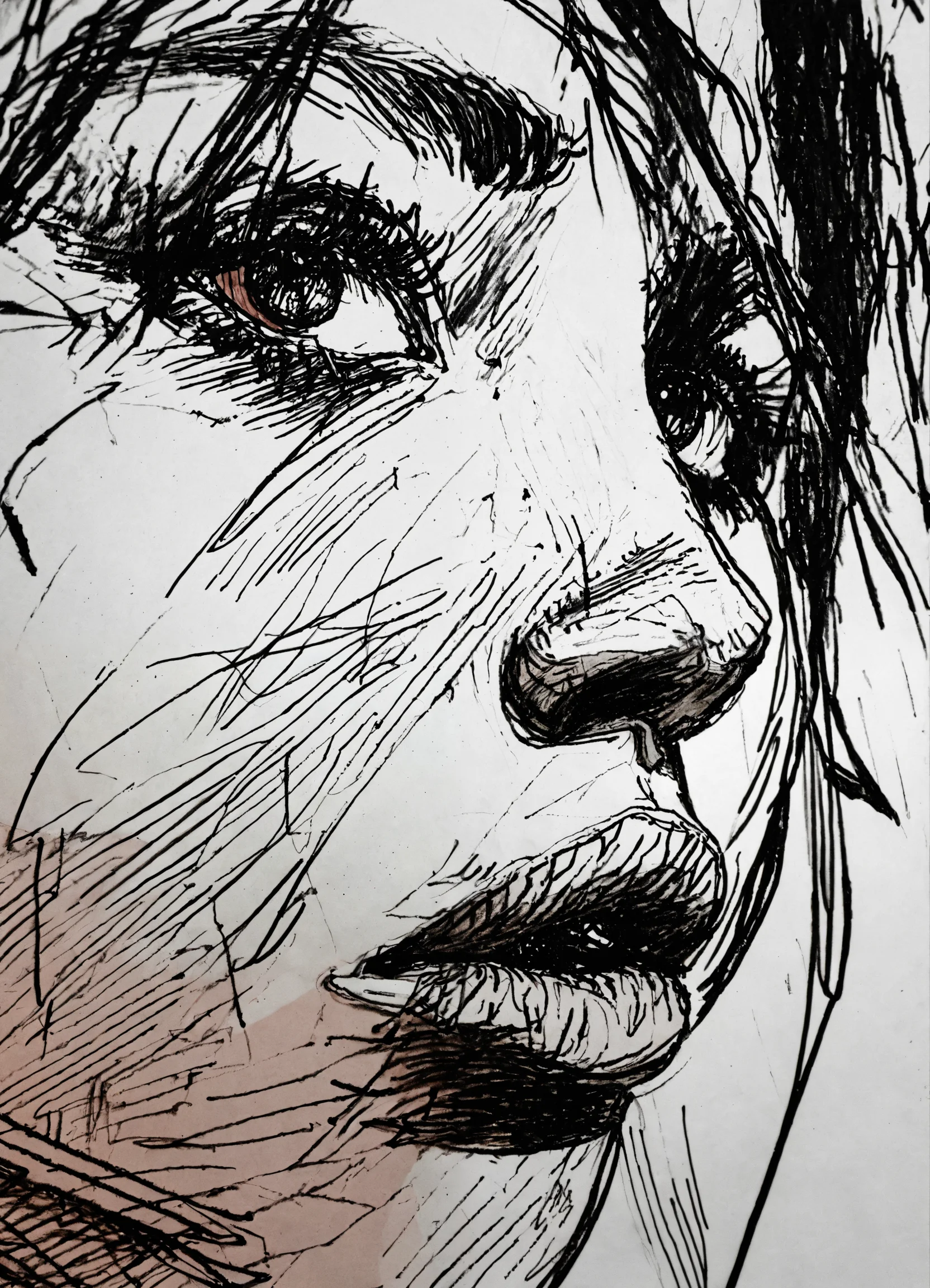 Lexica - Scratchy pen strokes, blind contour, fisheye perspective ...