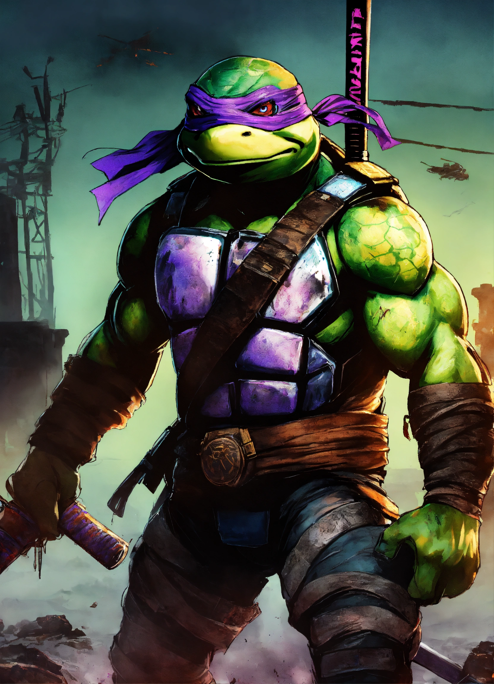 Lexica - A nightmarish ninja turtle with a purple eye band and katana ...