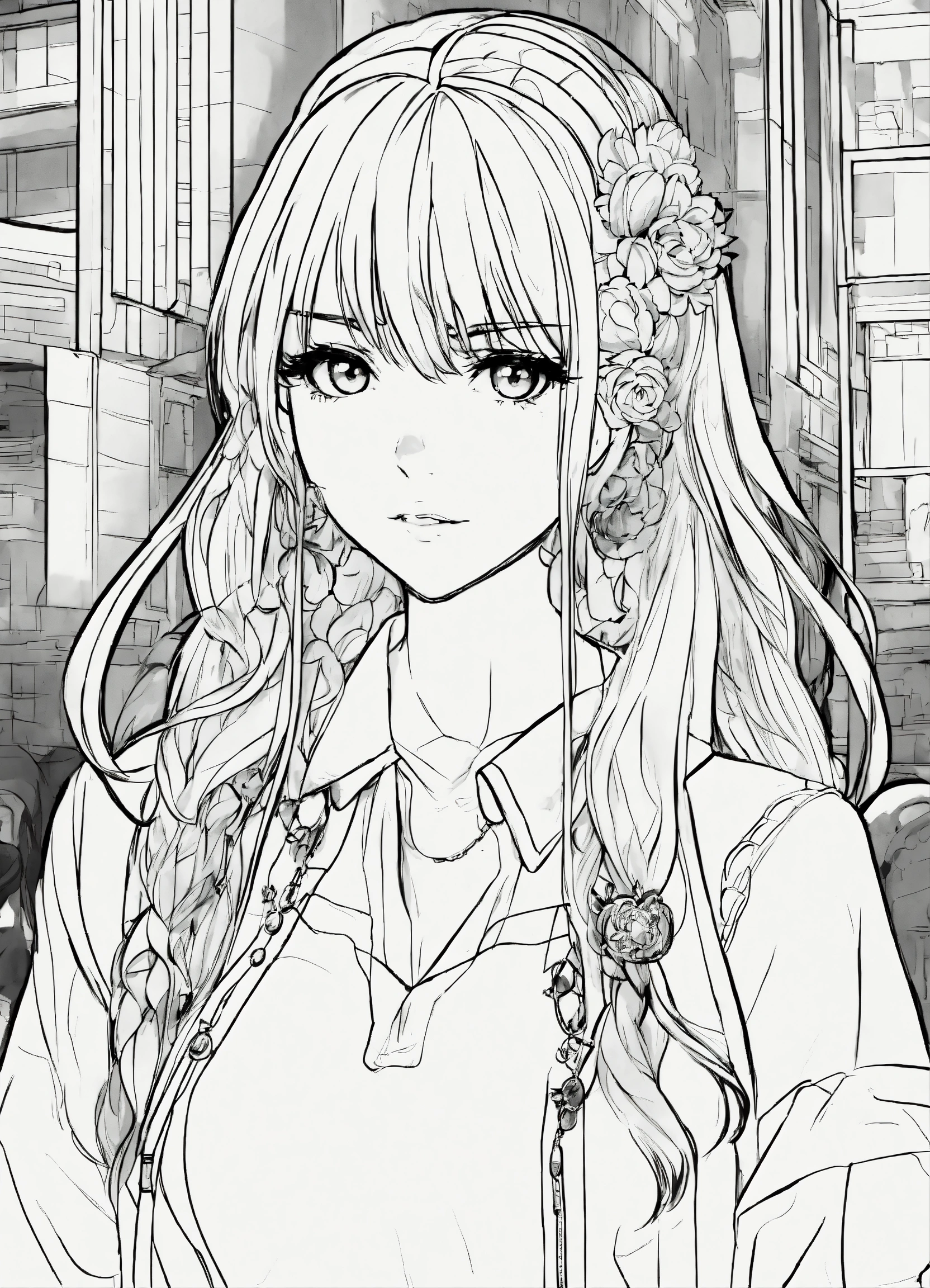 Lexica - A black and white picture for coloring of an anime girl in ...