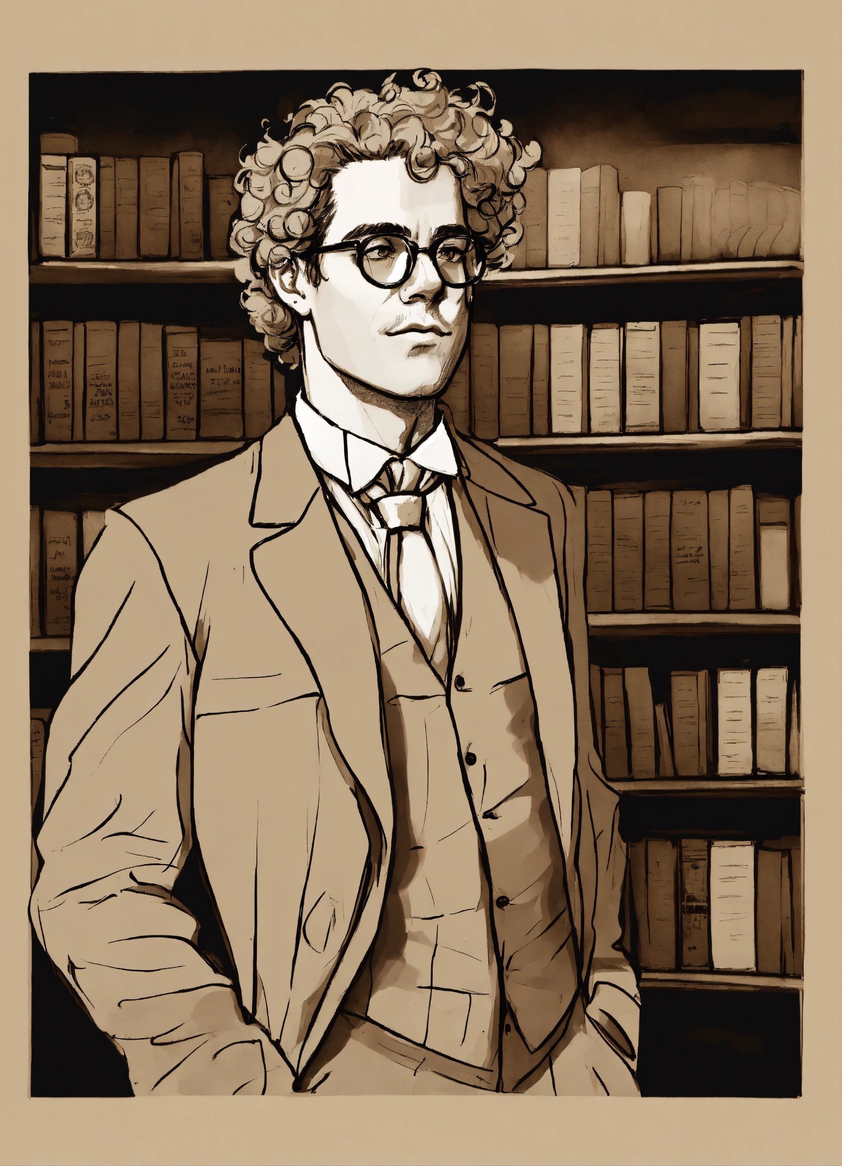 Lexica - Gatsby era 1920s nervous male library professor curly hair big ...