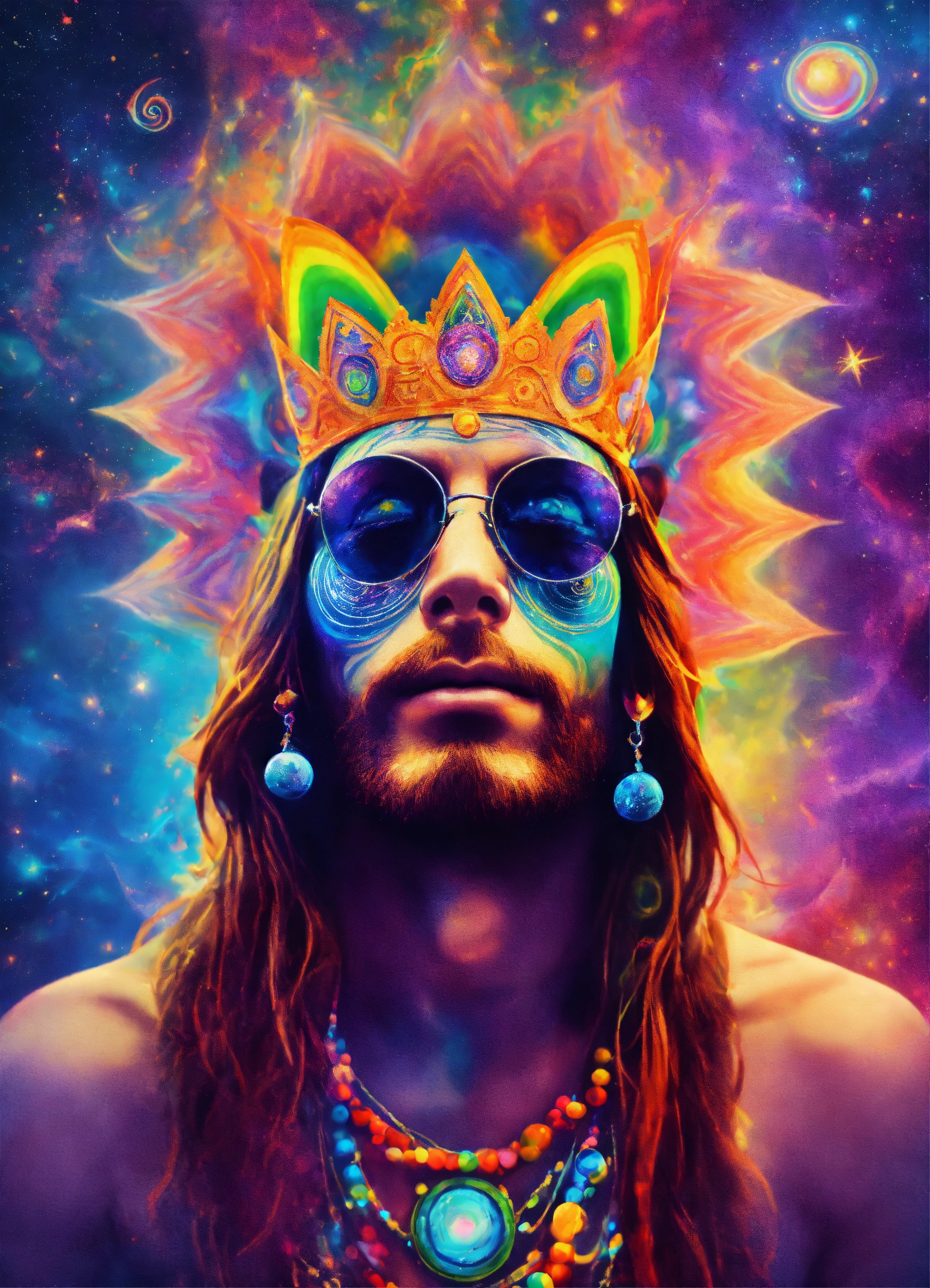 Lexica - Abstract hippy smoking dmt, with universe coming out of his ...