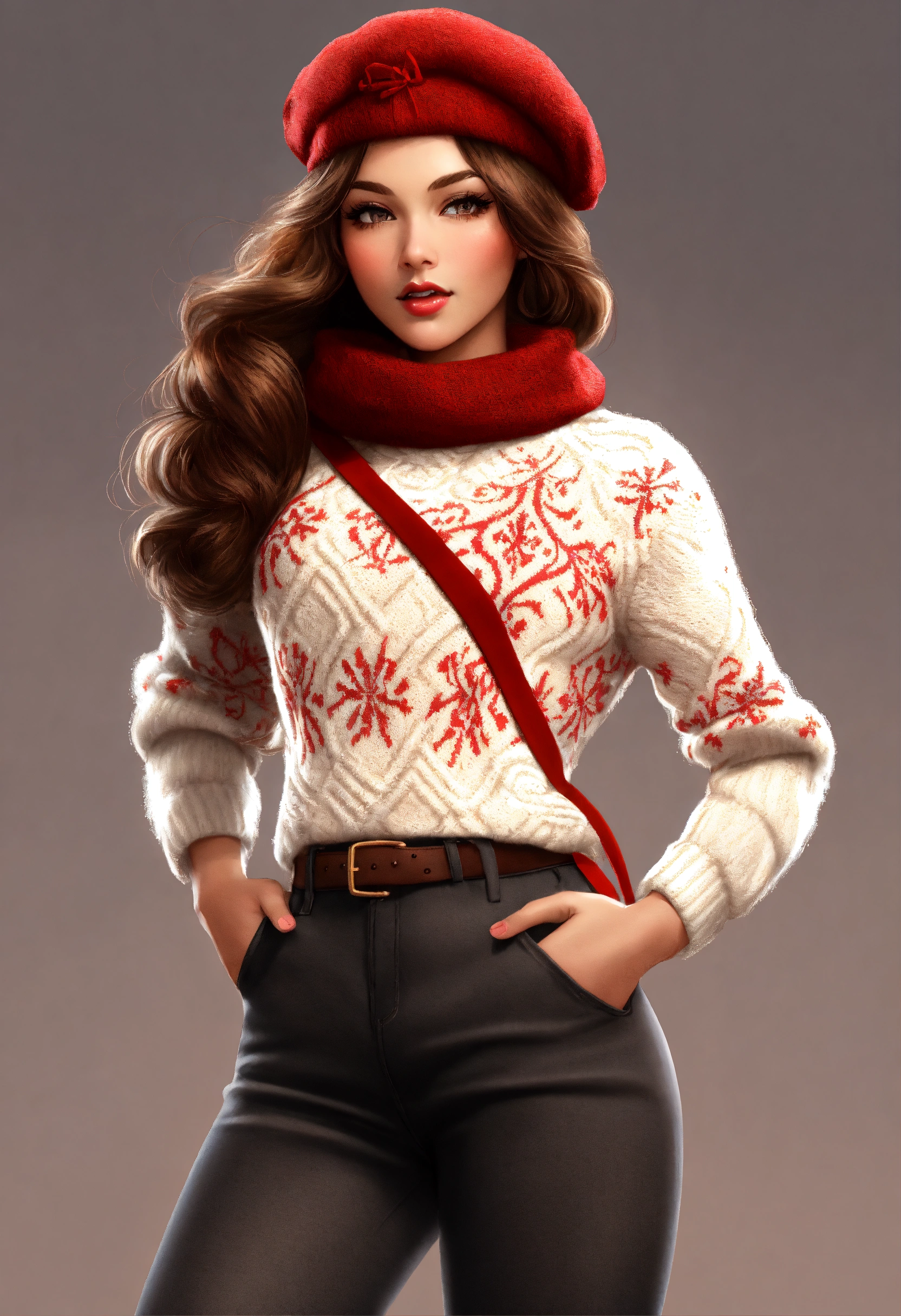 Lexica - Full body, beautiful pinup woman, long brown hair and large ...