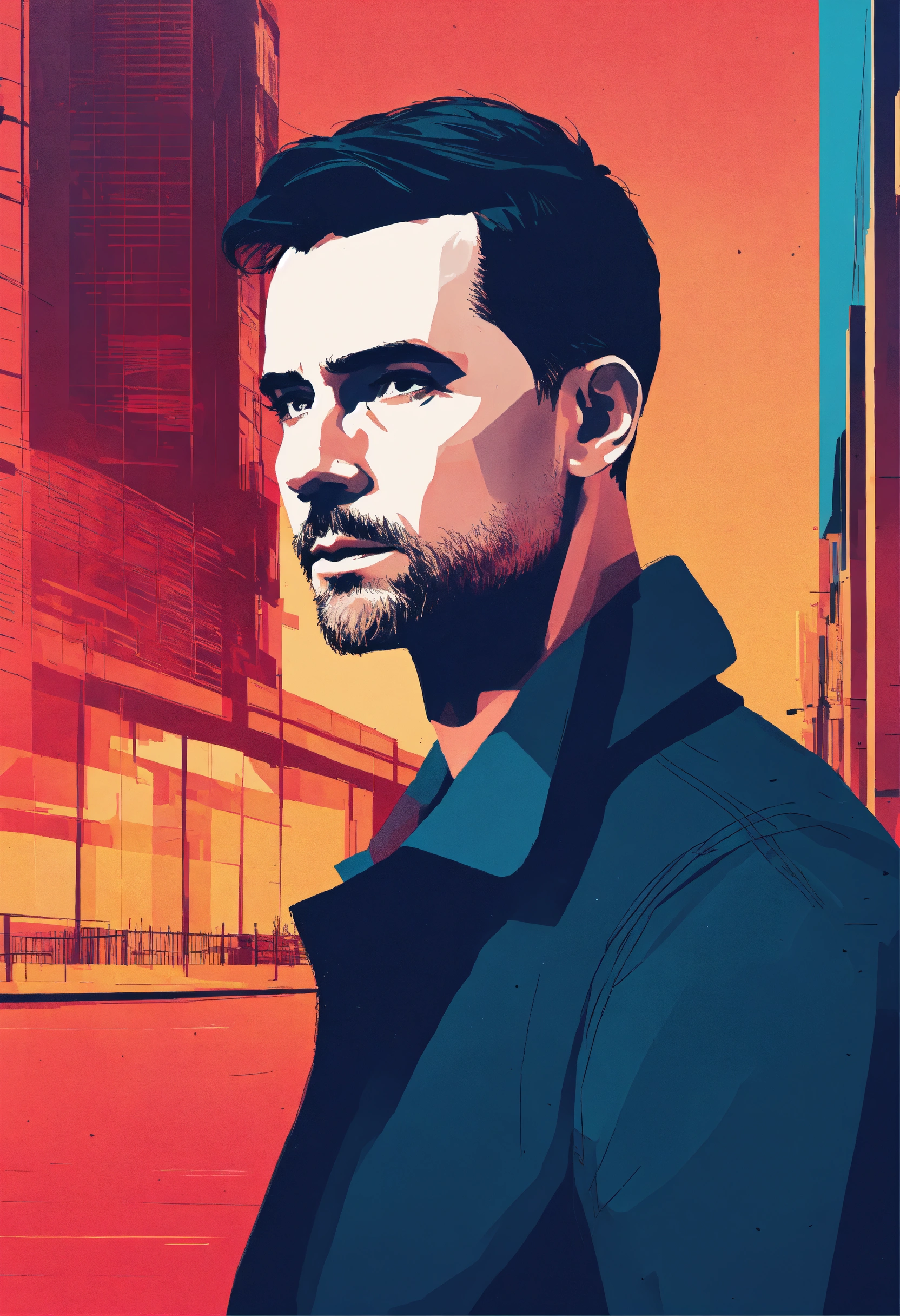 Lexica - Minimalist duotone illustration, portrait of 40 years old man ...