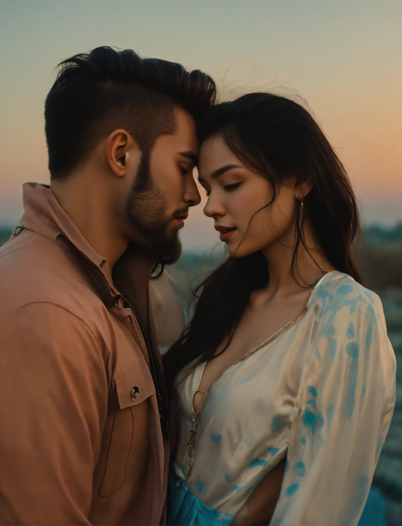 Lexica - Short girl and man lovers, full body, from far away twilight ...