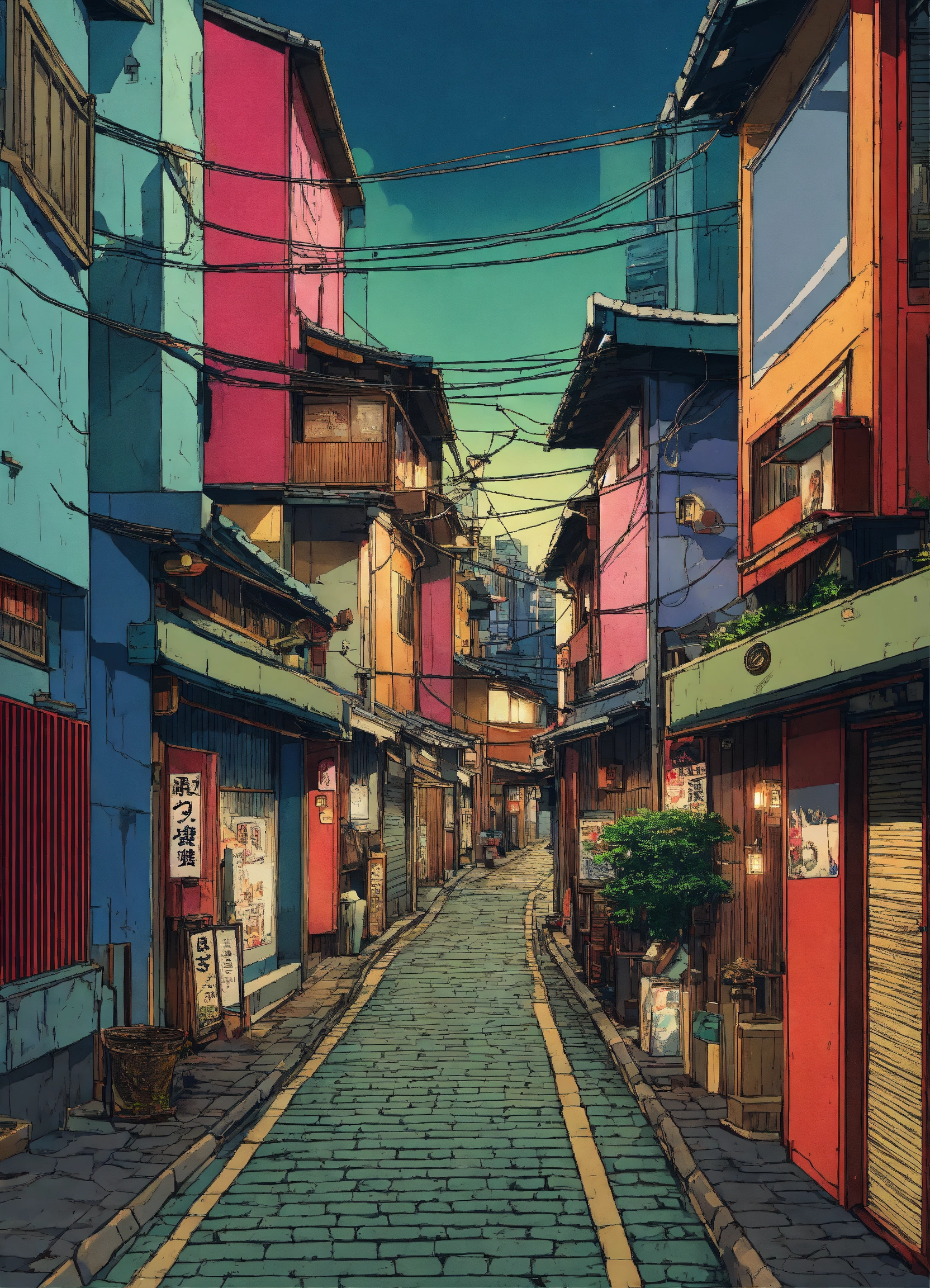 Lexica - A pop art illustration of a Tokyo alley medieval 8k quality.