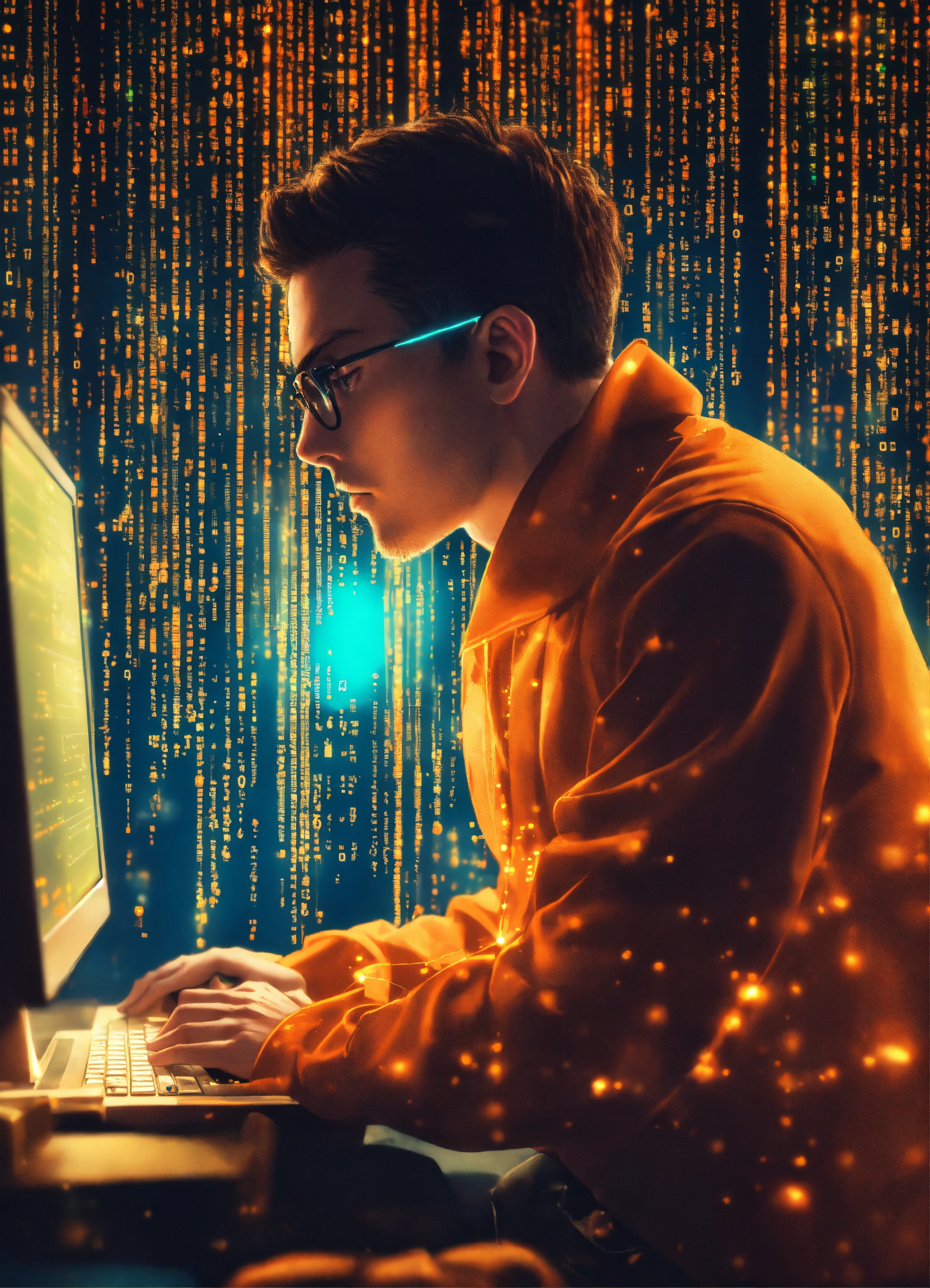 Lexica - A man training programmer on his computer, surrounded by ...