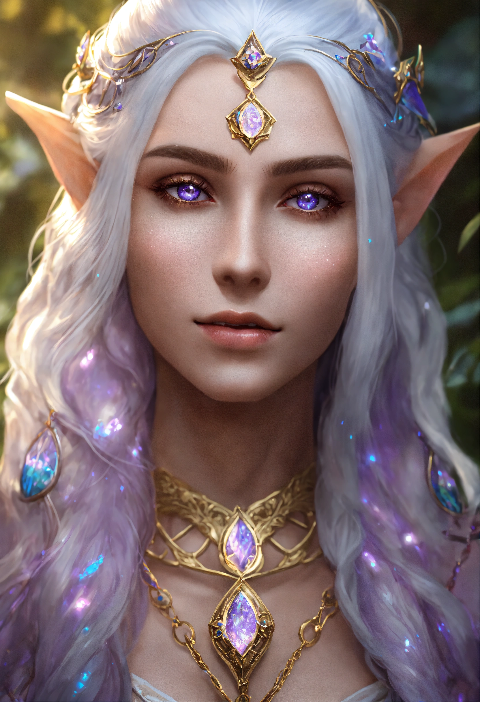 Lexica - An Eladrin elf with long pearlescent silver hair, violet eyes ...