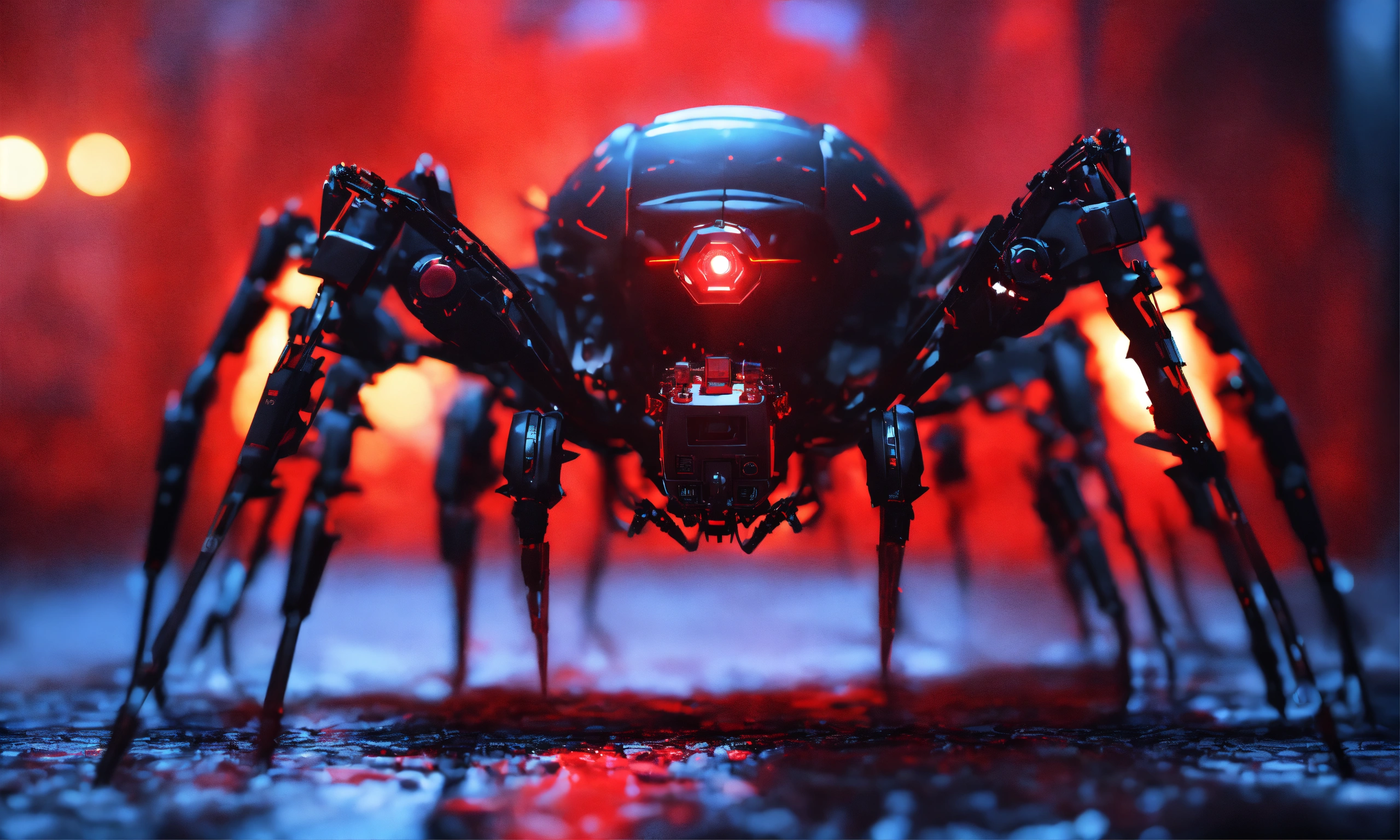 Lexica - 100's of black armored robotic spiders with glowing red ...