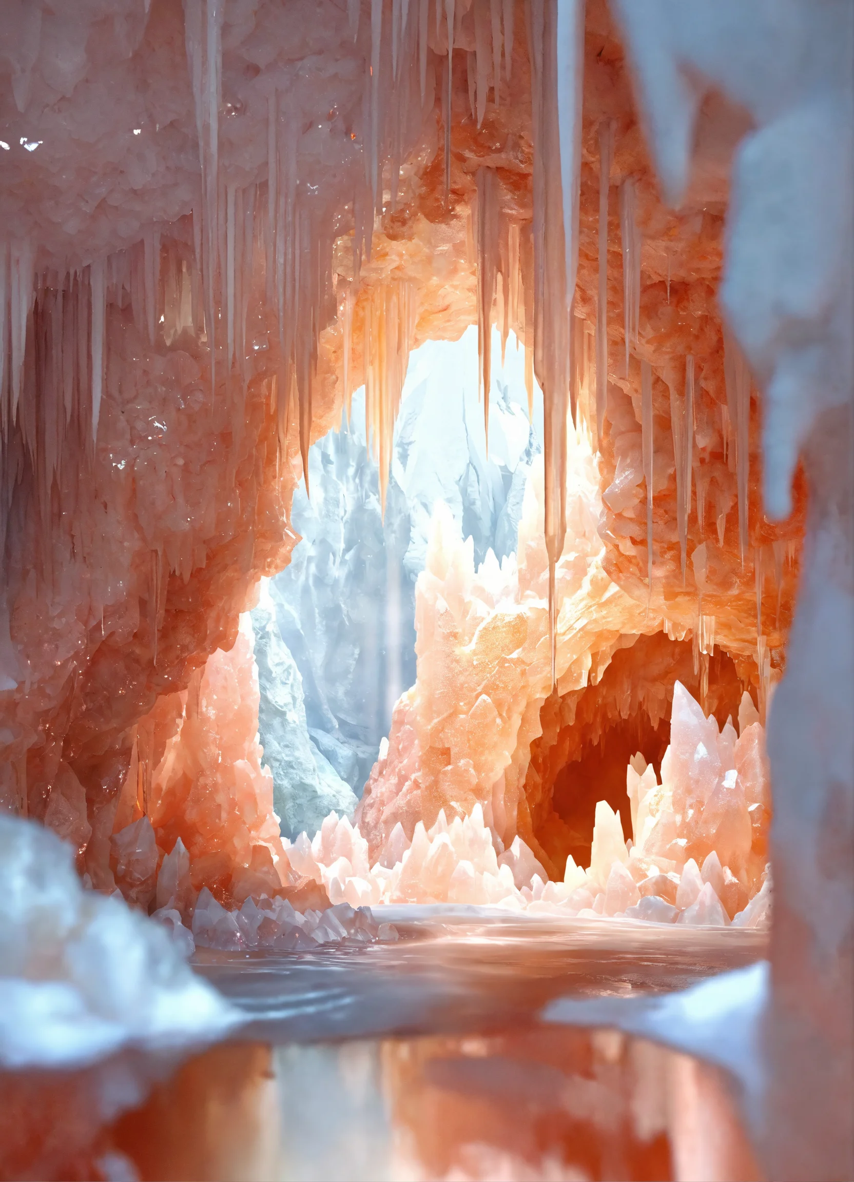 Lexica - Cave, fantasy world, fluffy cave made of peach crystals, white ...