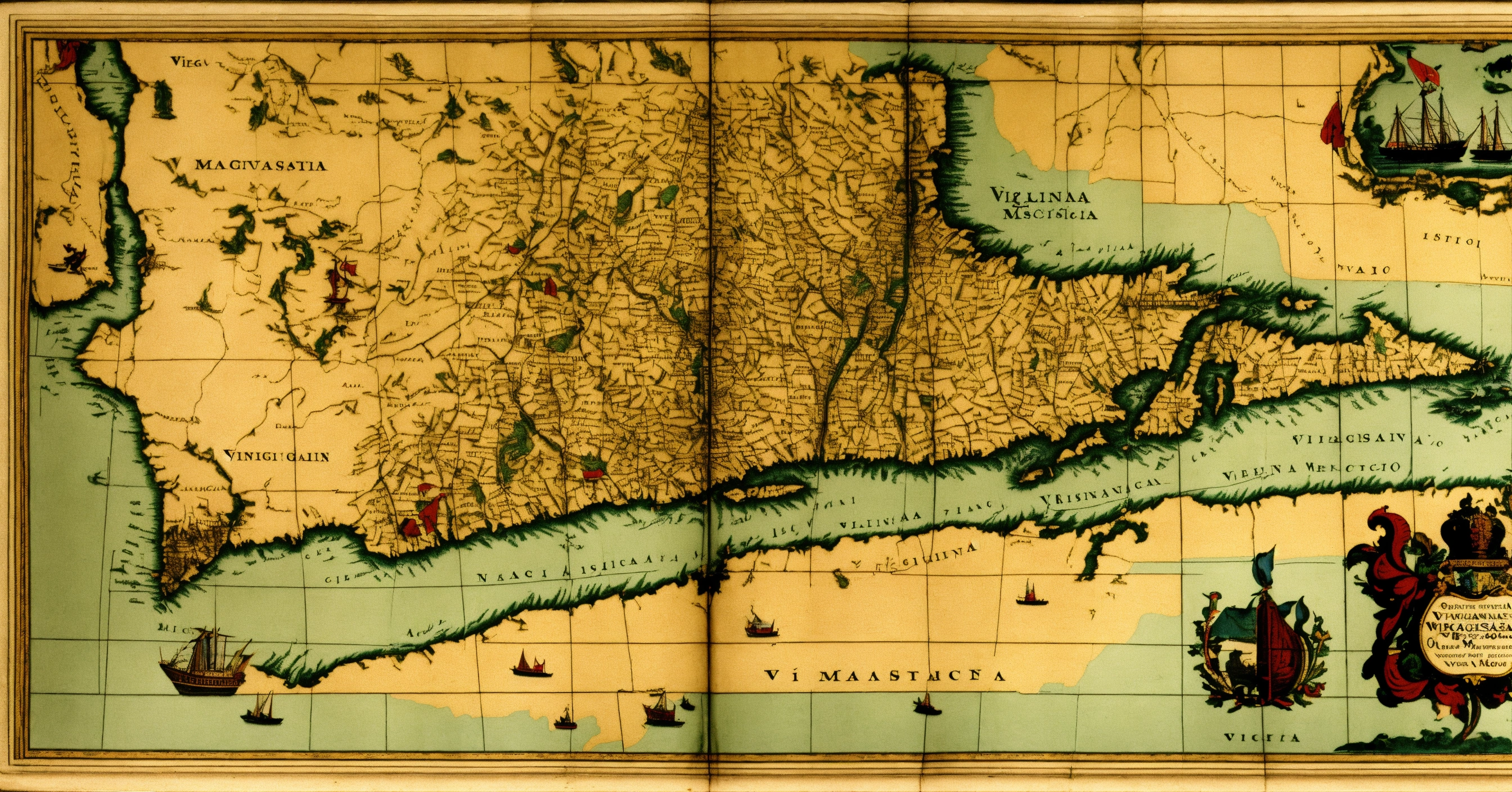 Lexica - A vintage map showing Virginia and Massachusetts In 1620
