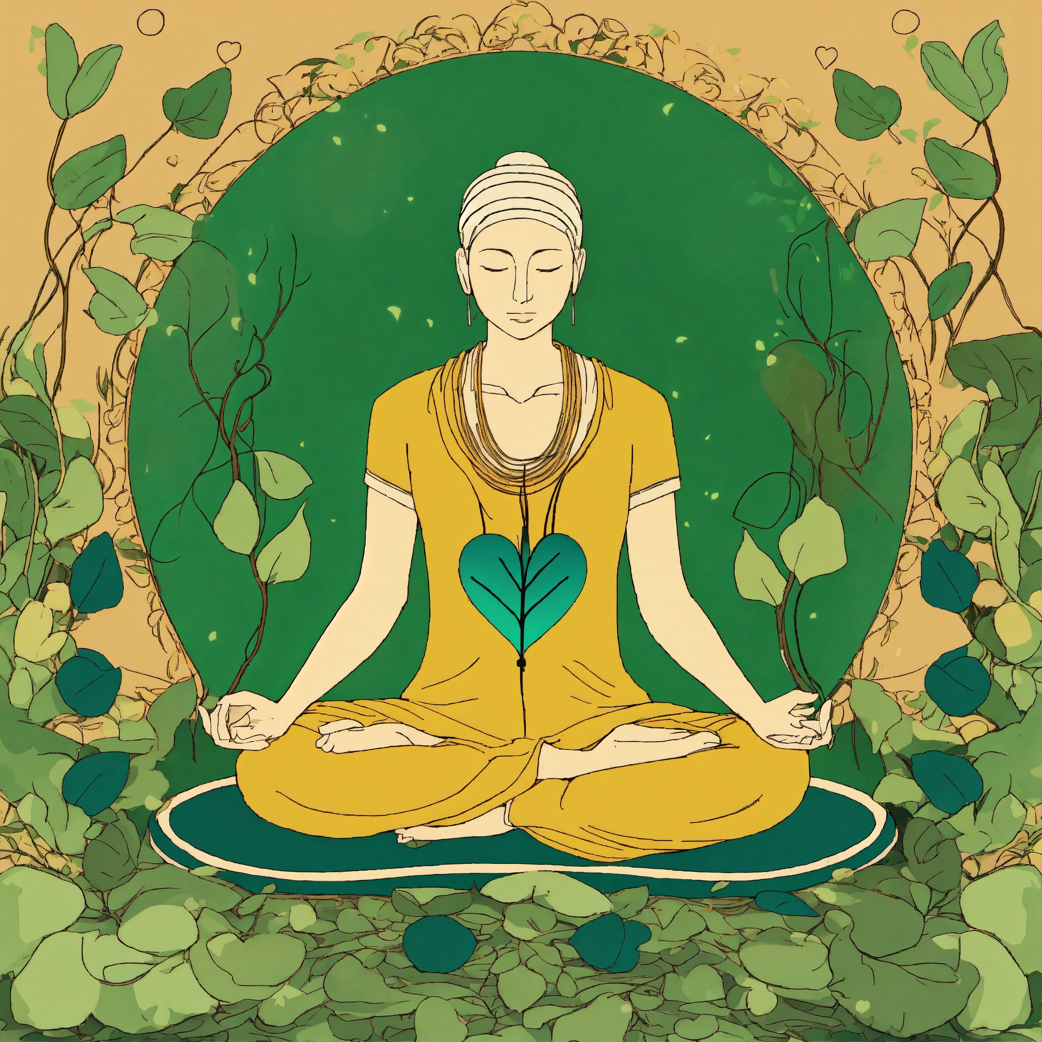 Lexica - Musician meditating being zen with green vines with green ...