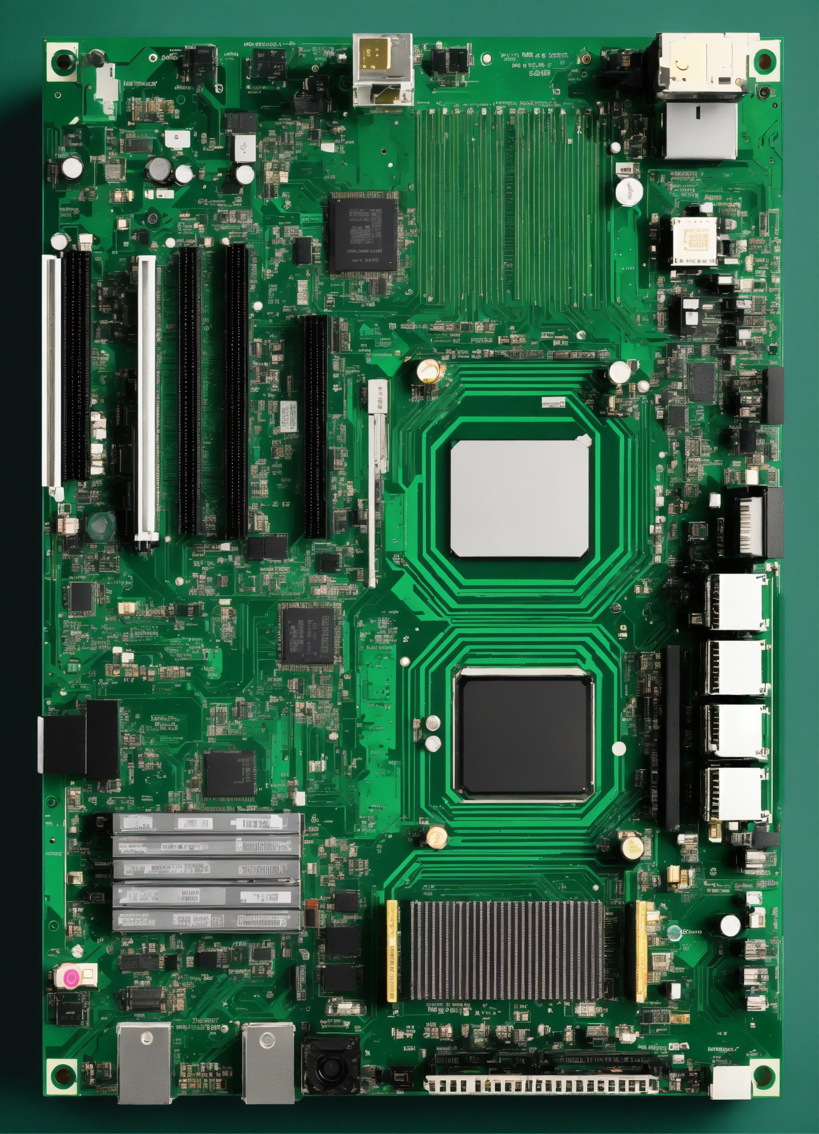 Lexica - IT pop style 2D poster computer parts motherboard, green grey ...