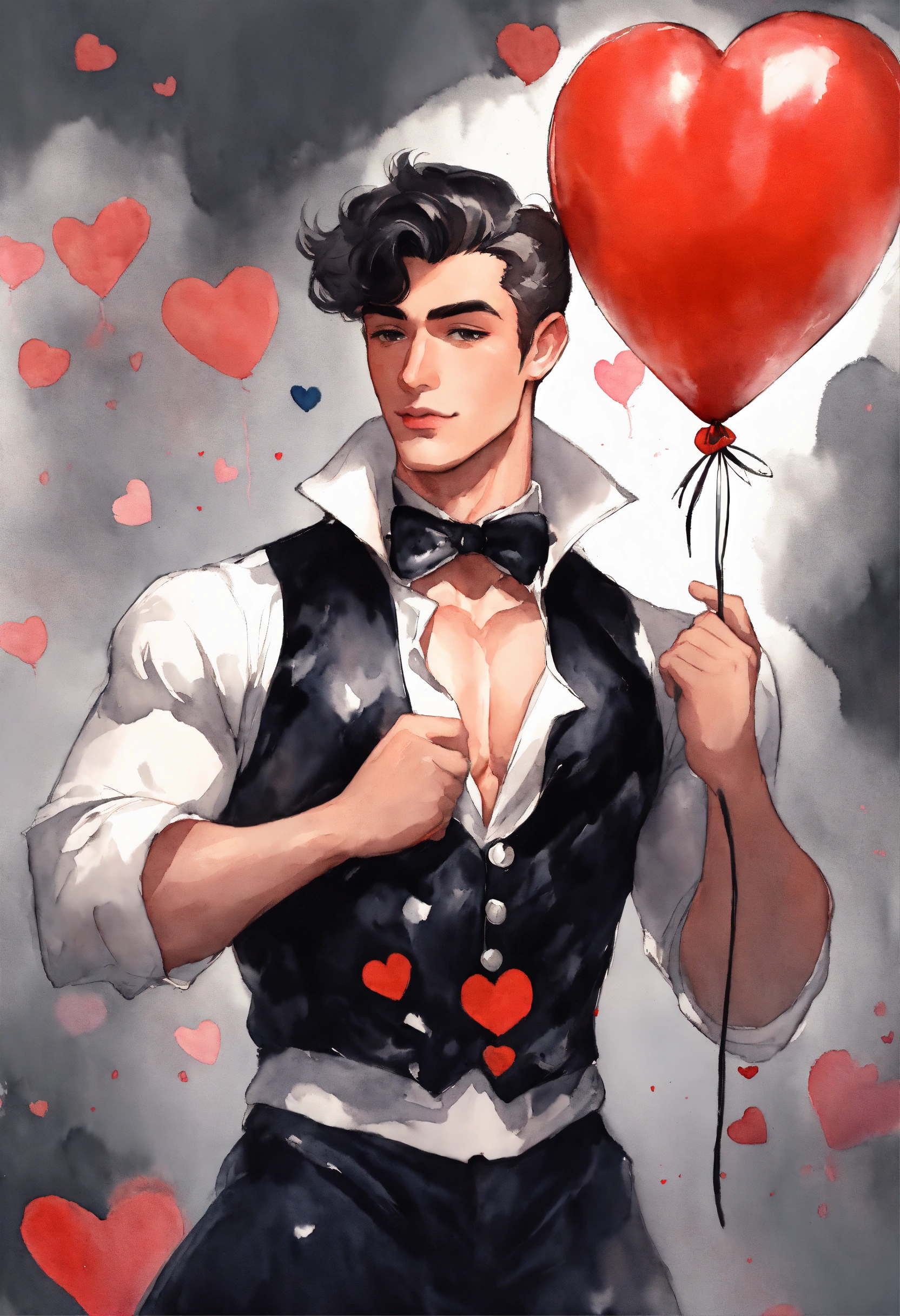 Lexica - A cute romantic handsome hunk, muscle male Pierrot , black and ...