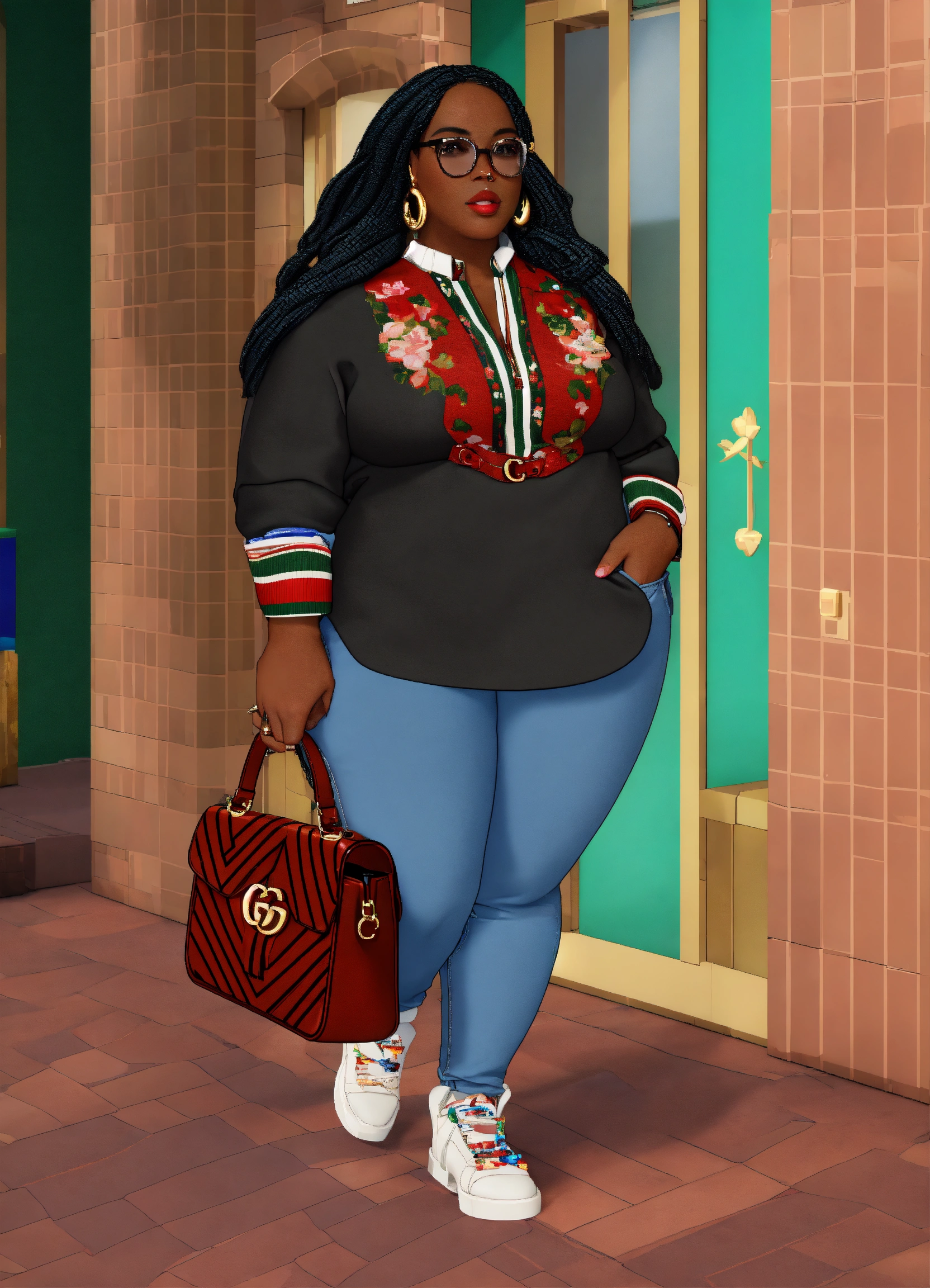 Lexica - Dark skin plus size, gucci shirt, jeans, gucci shoes, long ...