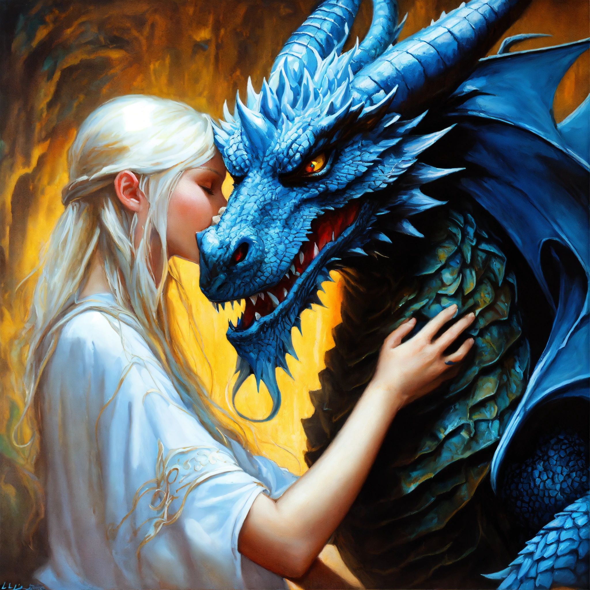 Lexica - Oil painting of a huge magnificent two meter big blue dragon's ...