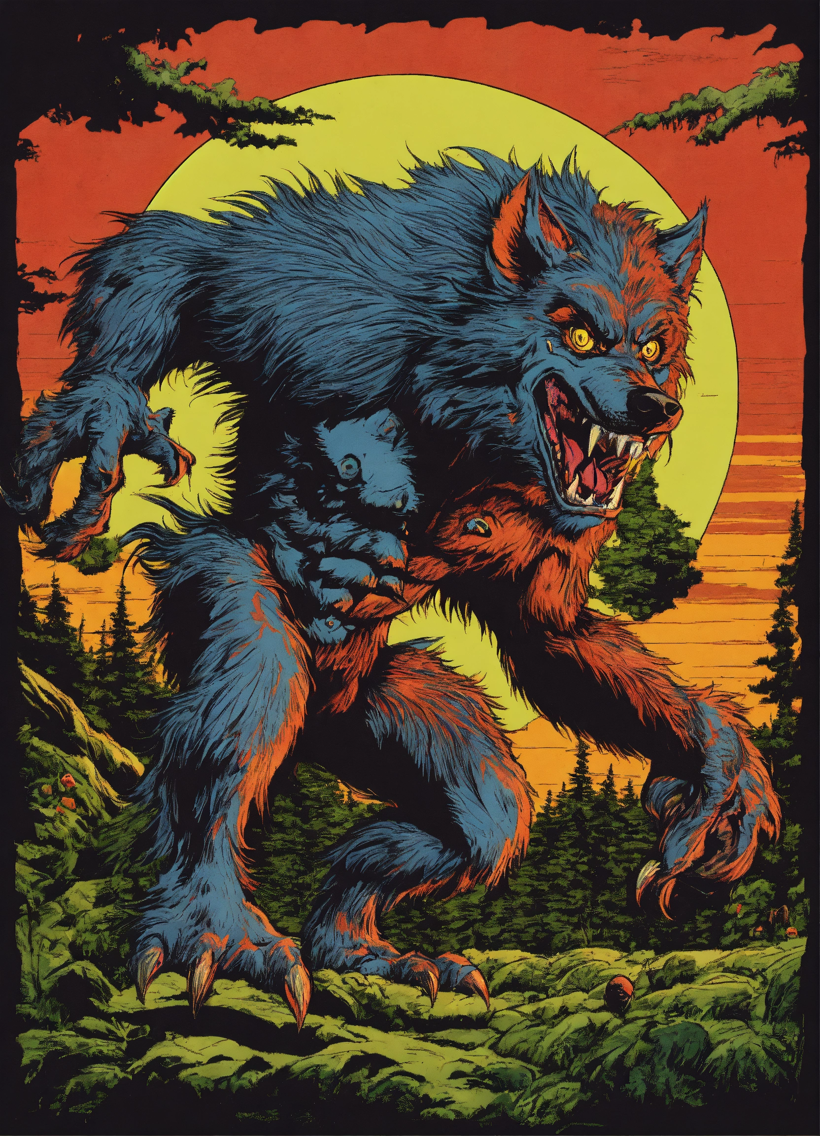Lexica - Werewolf monster, in the style of ed roth, screen printing ...