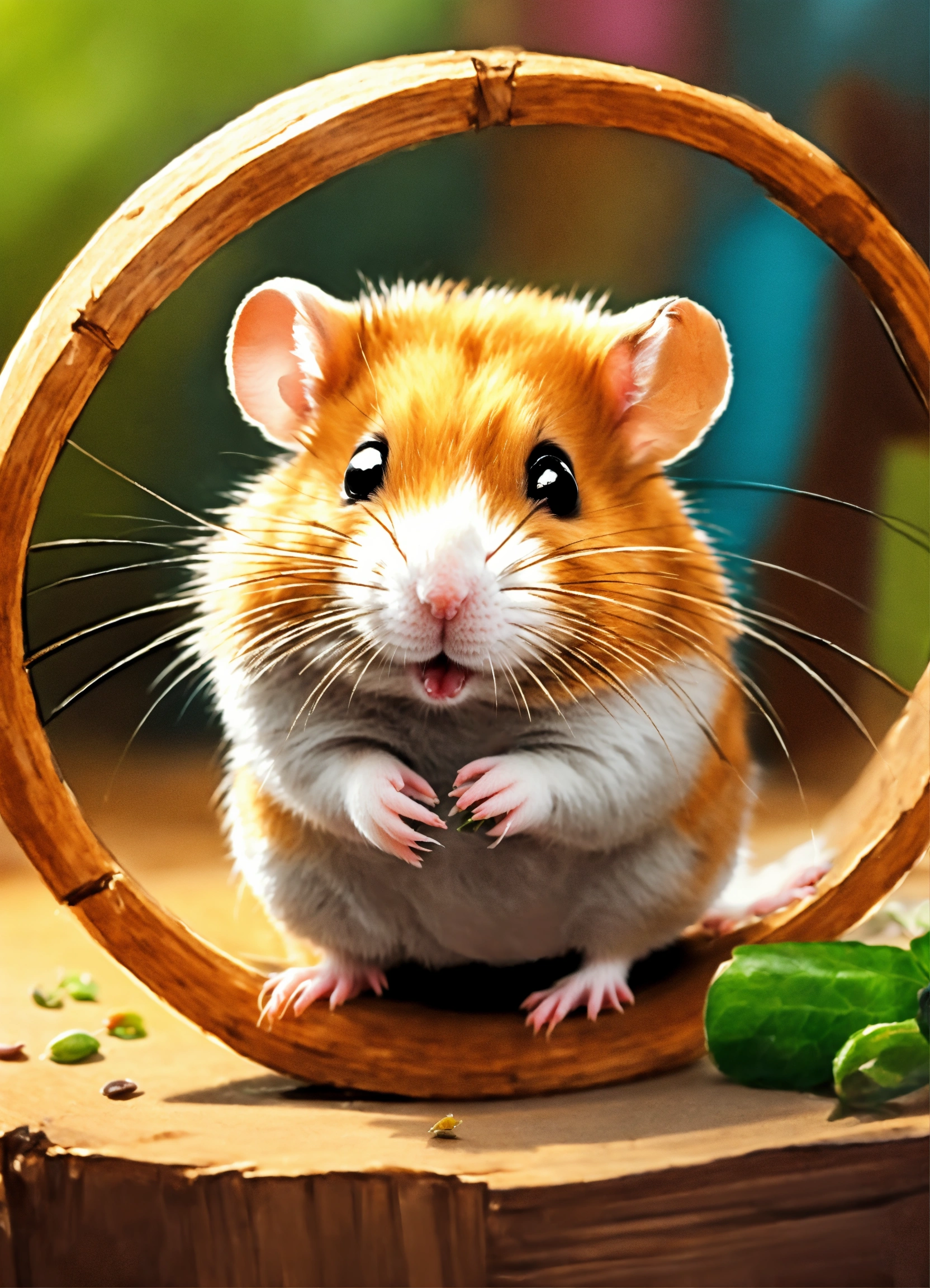 Lexica - Cute hamster runs in a ring, a hamster sits next to him and ...