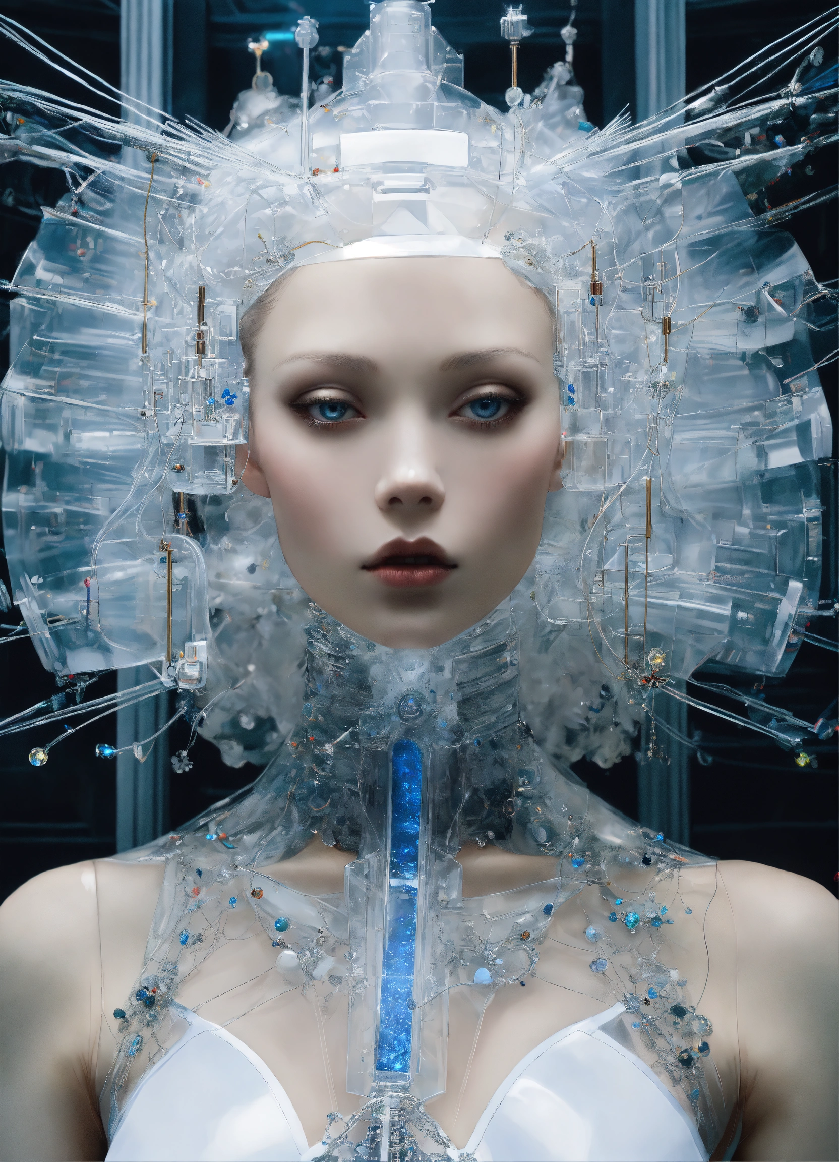 Lexica - Portrait Photography, in a full of cables and wires and LED ...