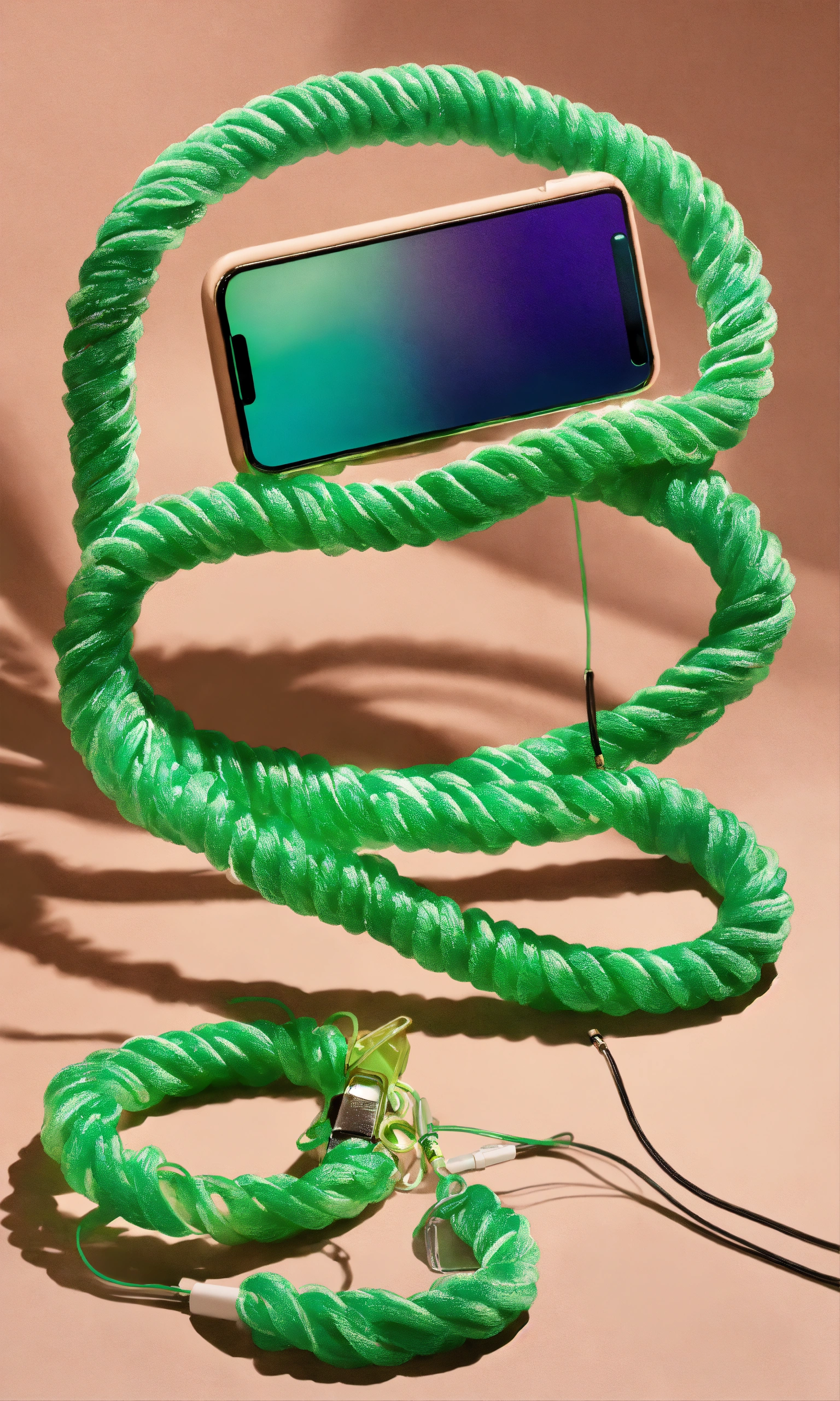 Lexica - Floating secured green bungee cords in knot wrapped around ...