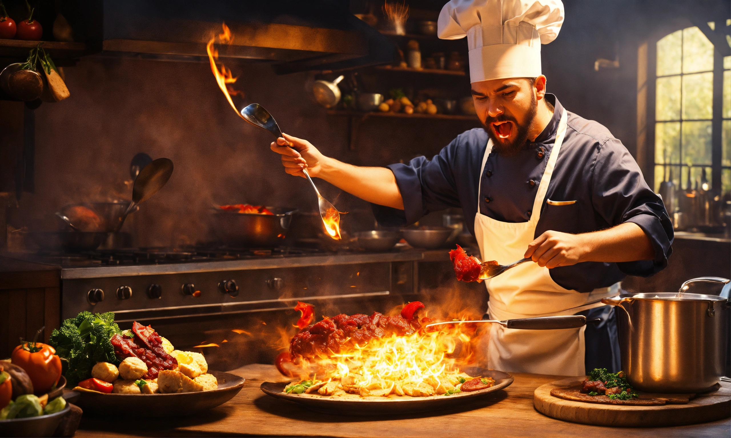 Lexica - Satan disguised as a chef casting his spell on the food