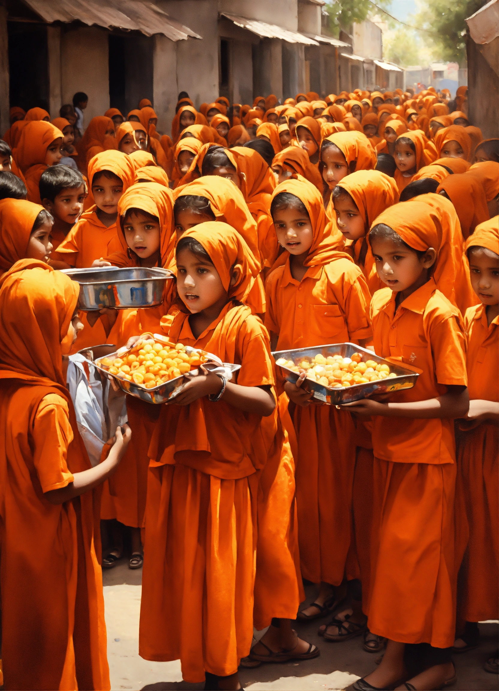 Lexica - A painting with a white background showing school children ...
