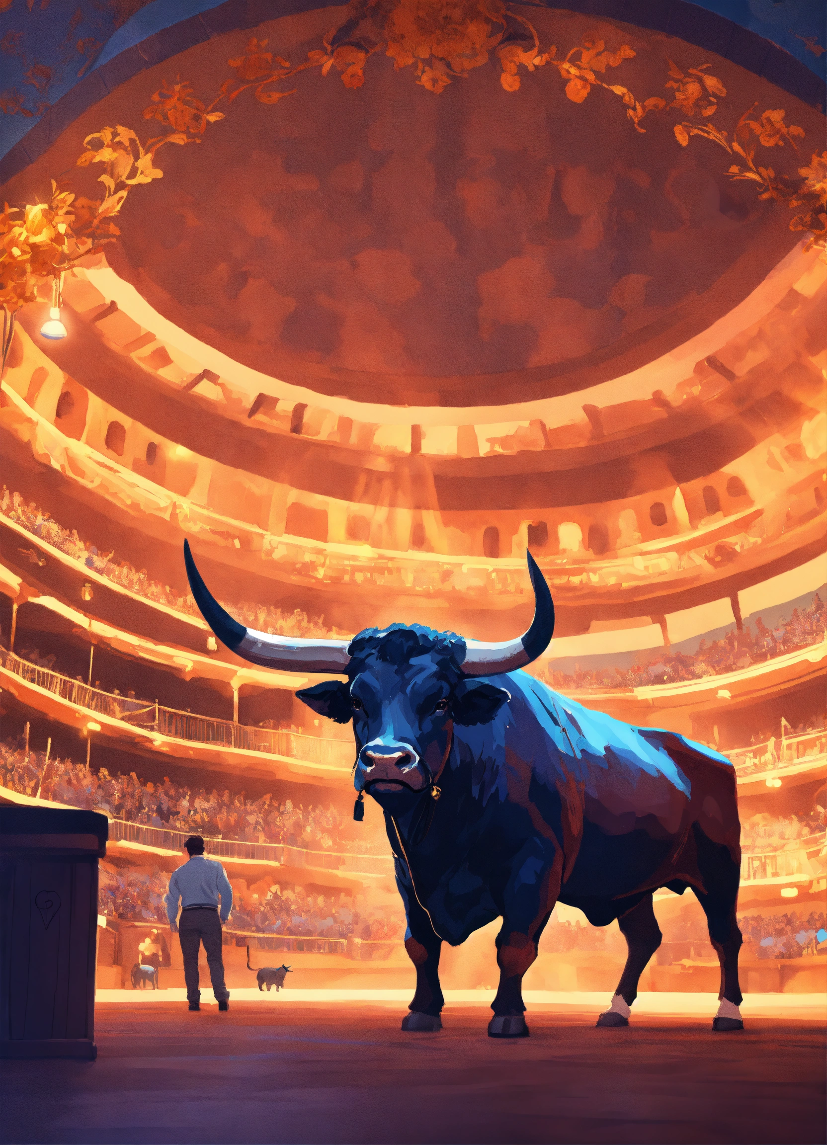 Lexica - Ernest Hemingway standing in front of a bull in a bullfighting ...
