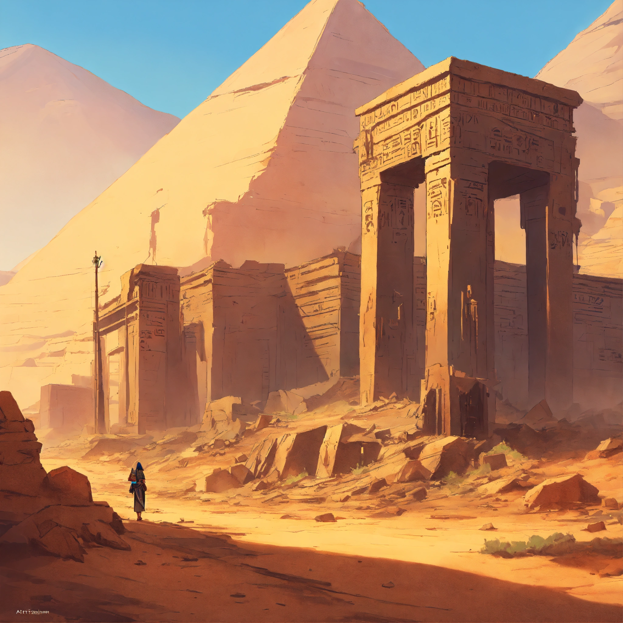Lexica - Egyptian landscape with post-apocalyptic ruins, cartoon oil ...