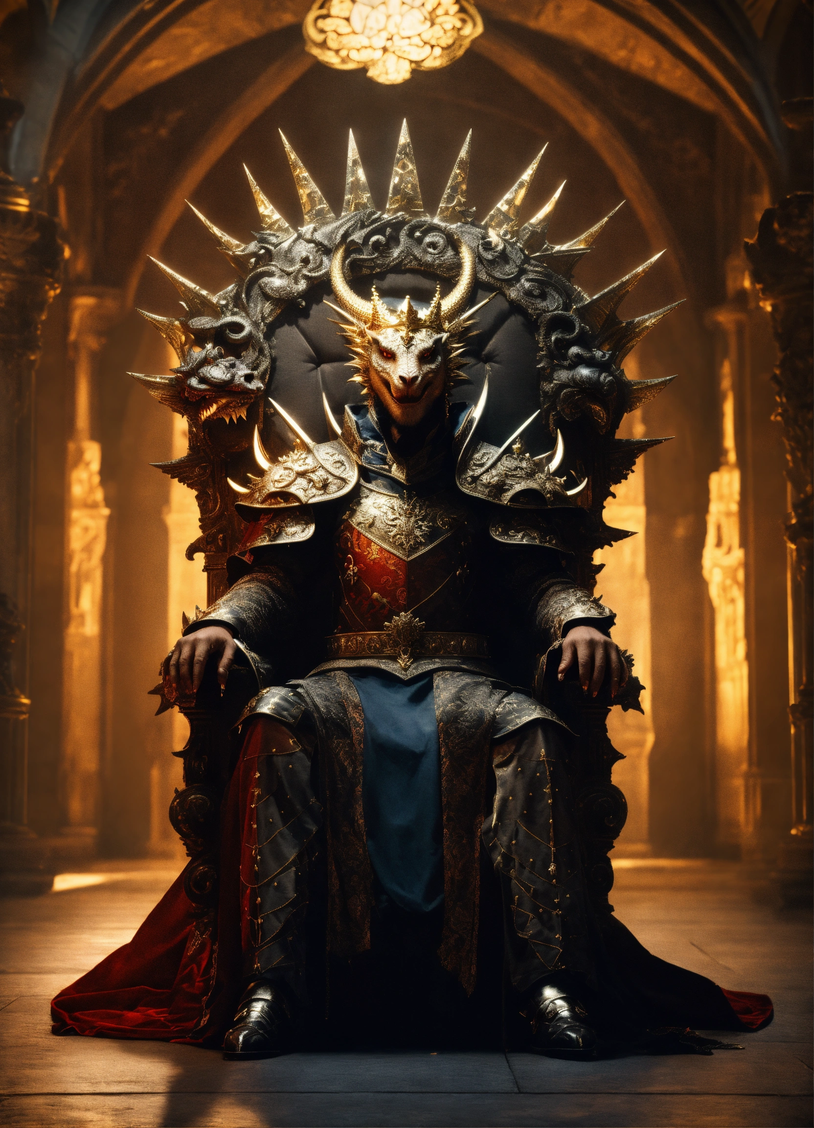 Lexica - A dragon king with crown on his head sitting on his throne in ...