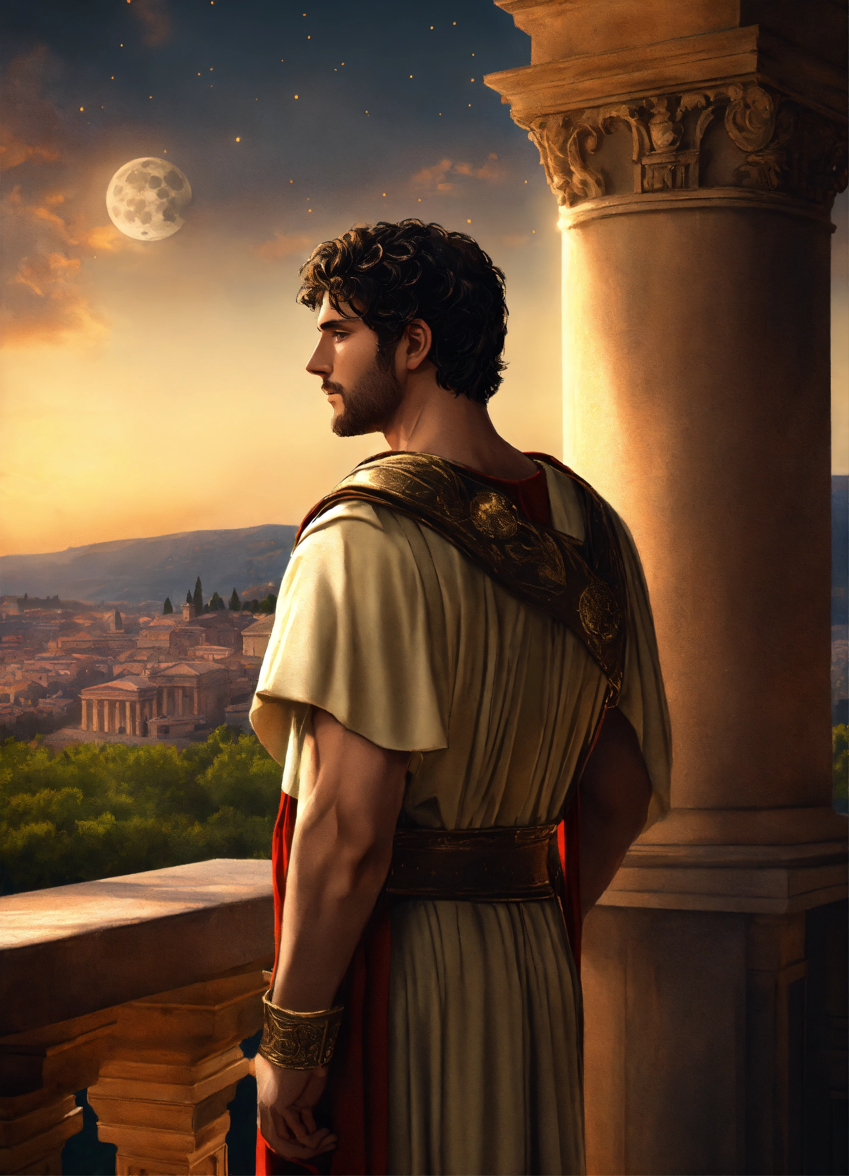 Lexica - Back view of a young tall noble thin athletic handsome roman ...