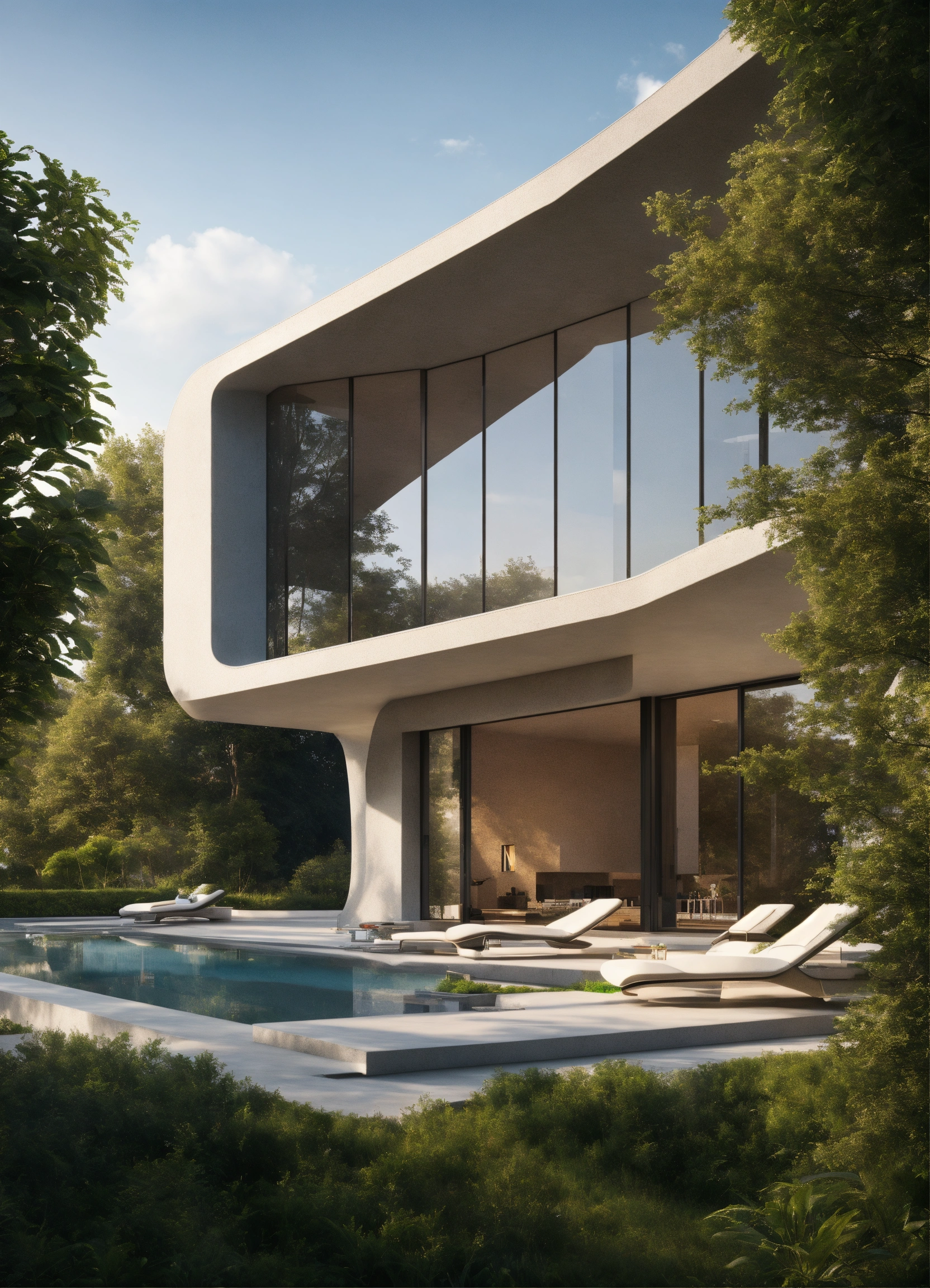 Lexica - Modern villa of zaha hadid, future city in background