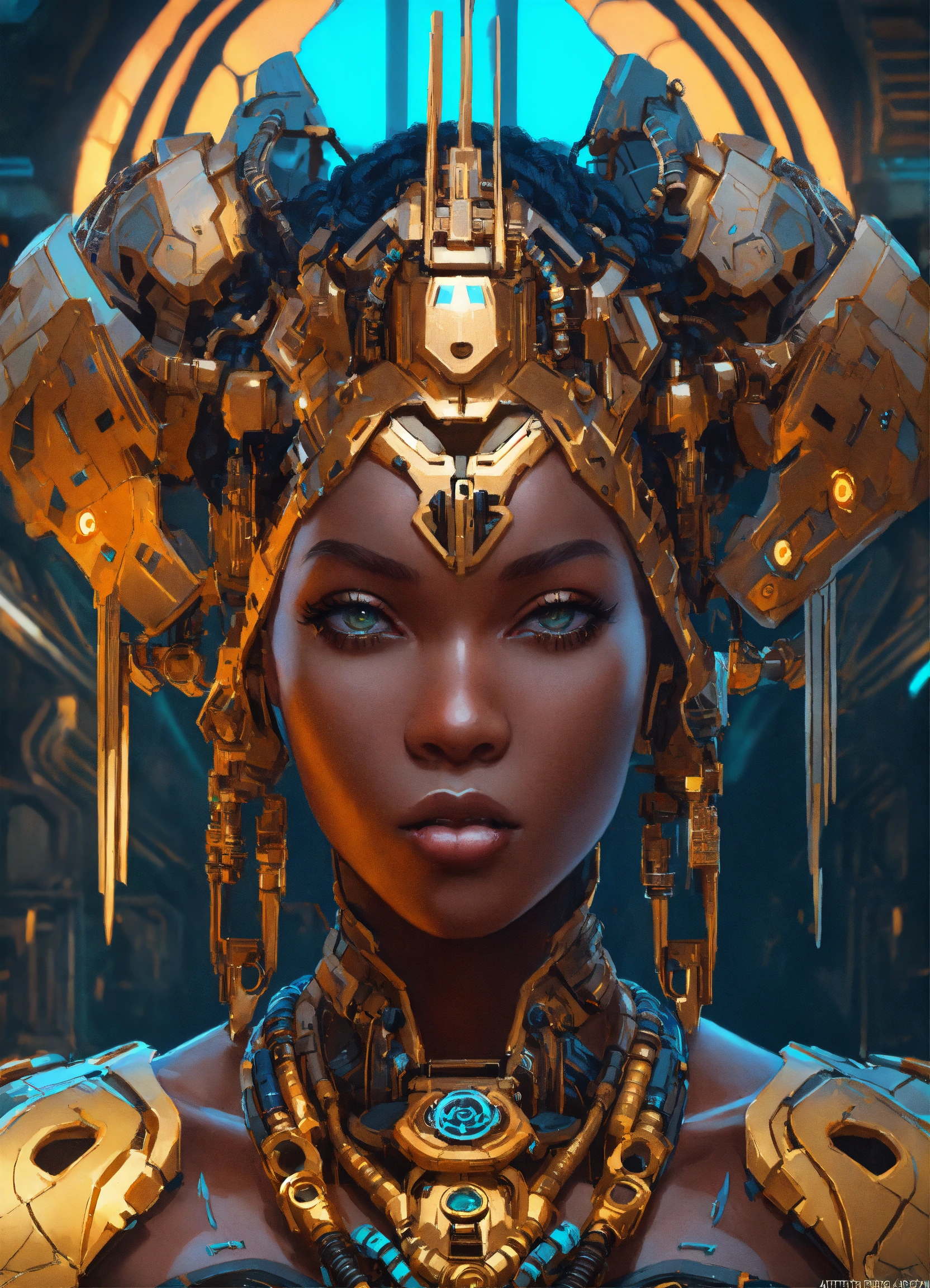 Lexica - Symmetry!! portrait of cyberpunk African empress goddess mecha ...