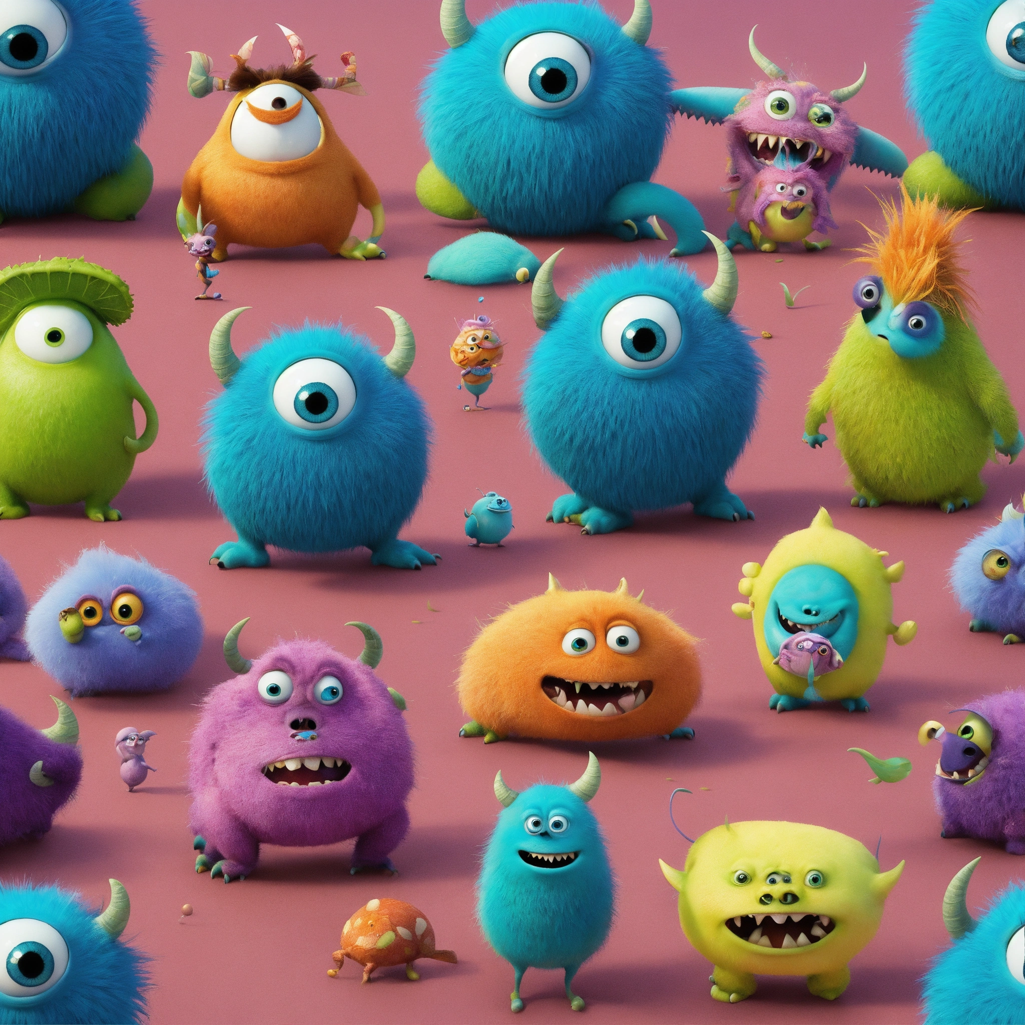 Lexica - Create 3D-rendered group of monsters, big and small, that are ...