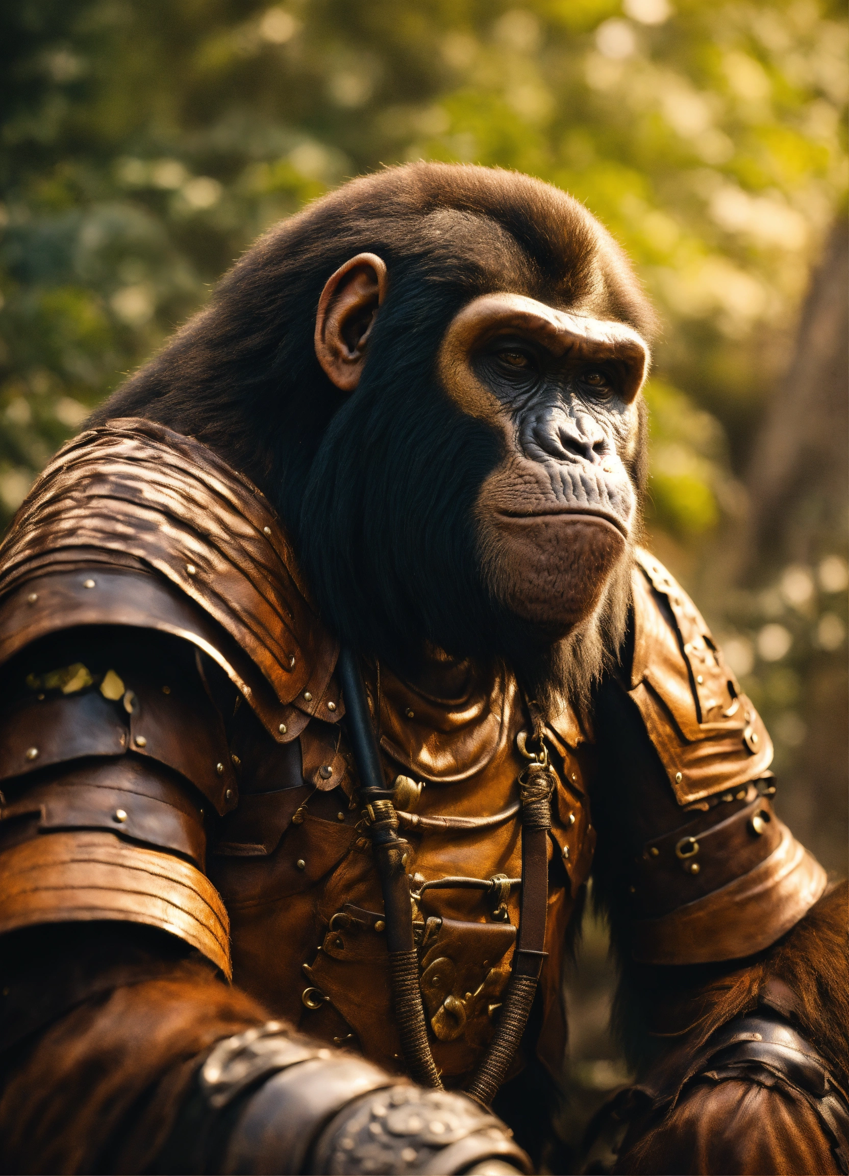 Lexica - An old ape in leather armour with hair, in the style of matte ...