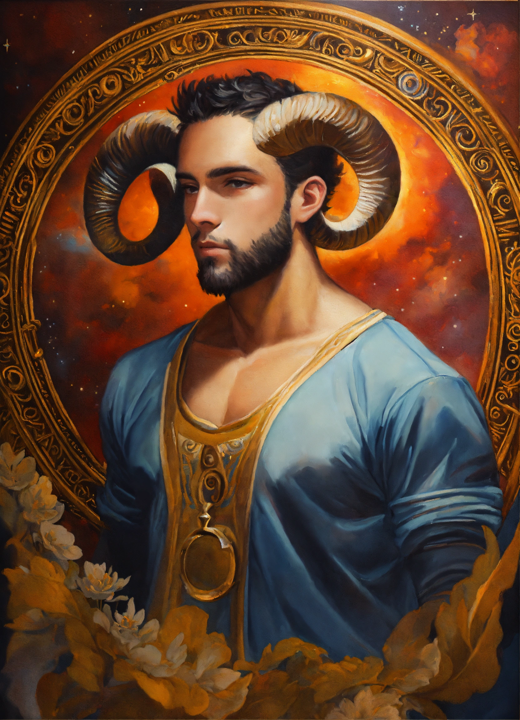 Lexica - Oil painting of the astrological sign male aries as a person