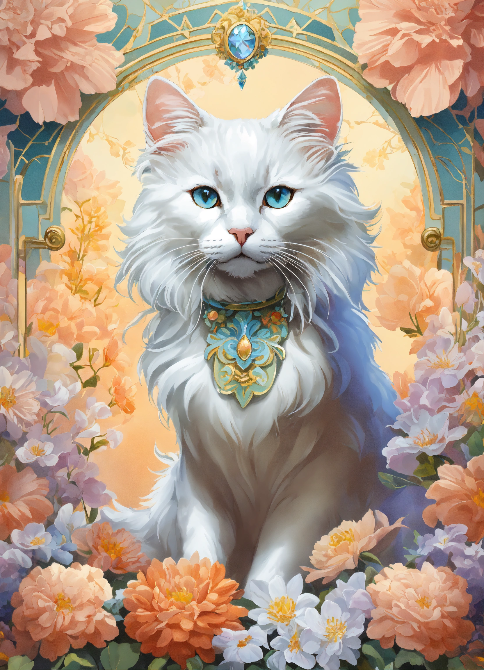 Lexica - Art Deco overwhelmingly beautiful fluffy white cat framed with ...