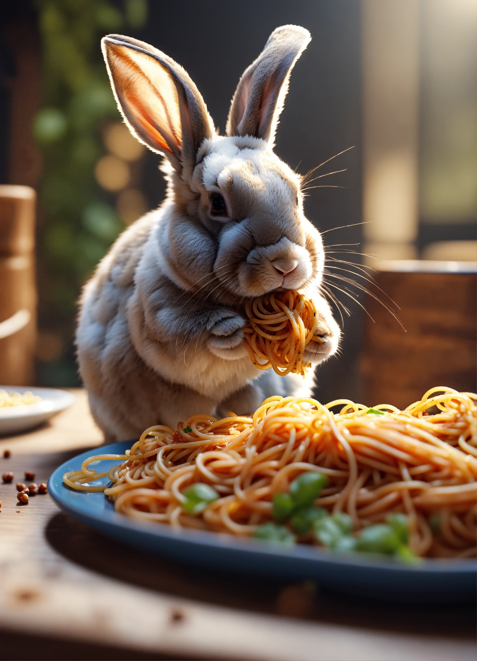 Lexica - A rabbit standing on 2 legs, eating spaghetti, unreal engine ...